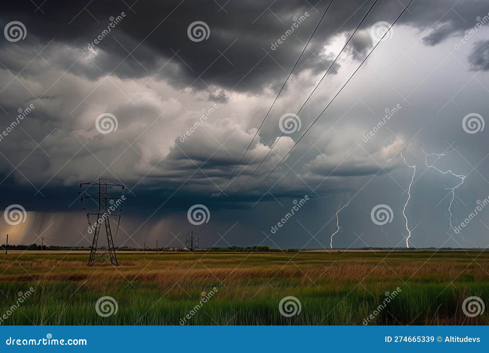 Power Line Breakage with Rolling Storm Clouds in the Background Stock ...