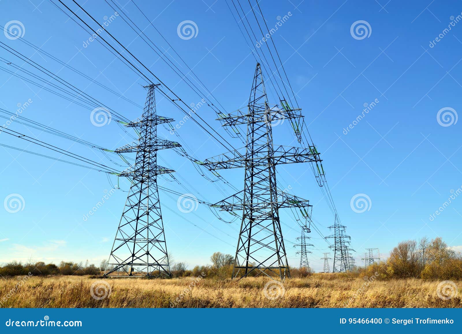 Power line closeup stock photo. Image of clouds, electrification - 95466400