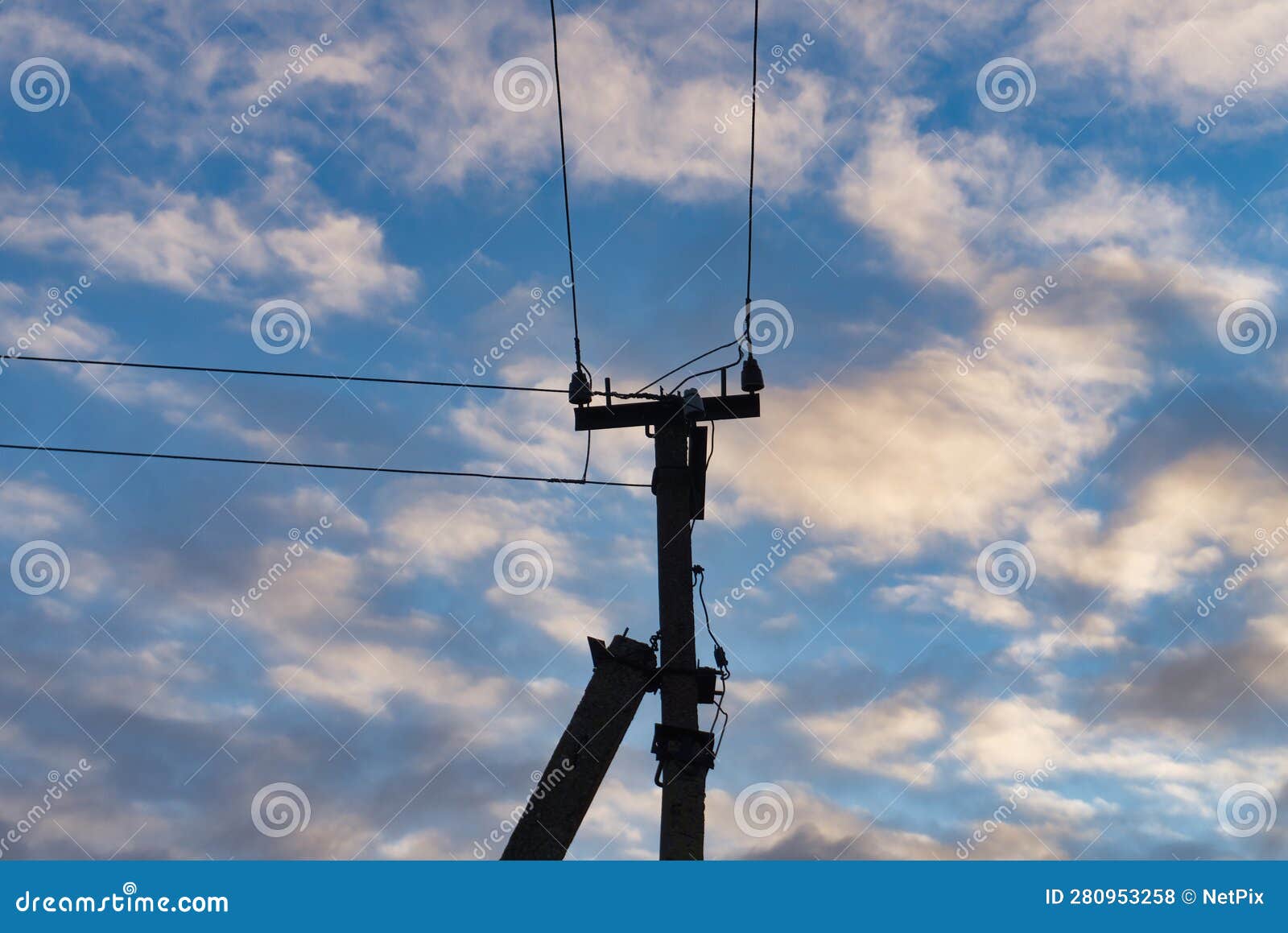 Power Line and Clouds in the Sky Stock Photo - Image of volt ...