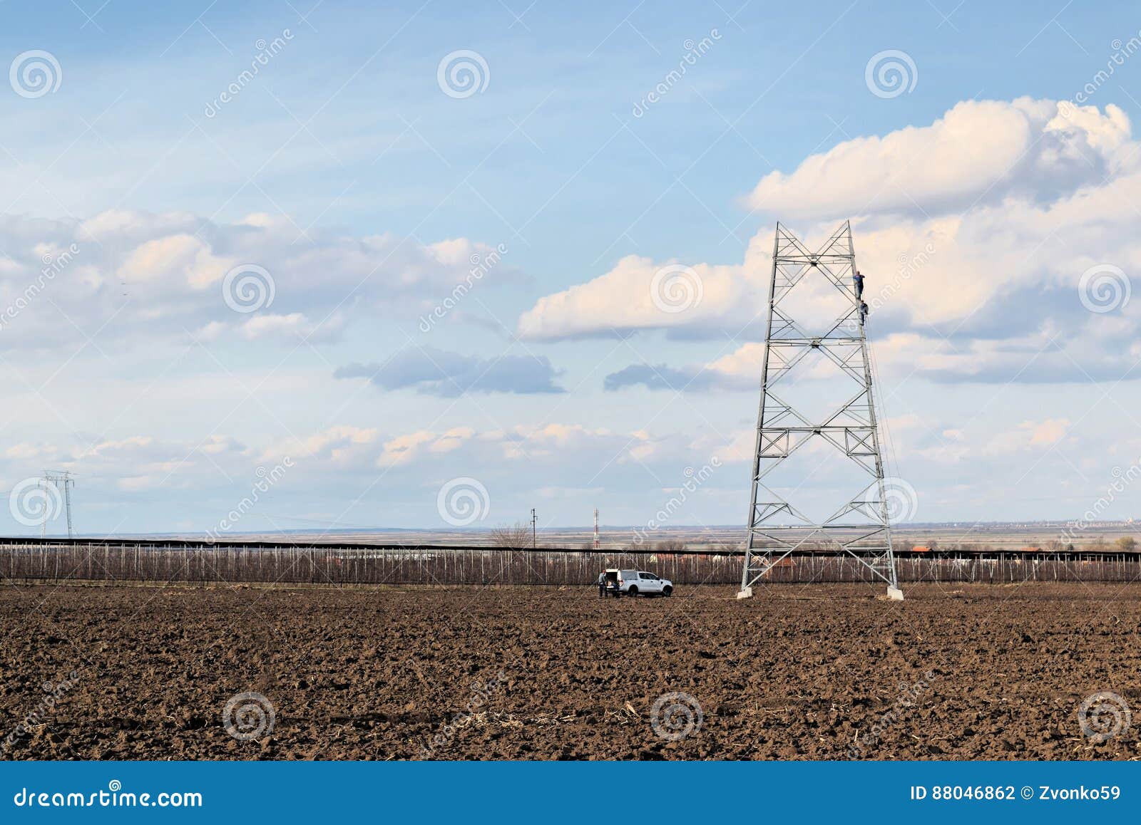 Power line construction stock photo. Image of cabling - 88046862