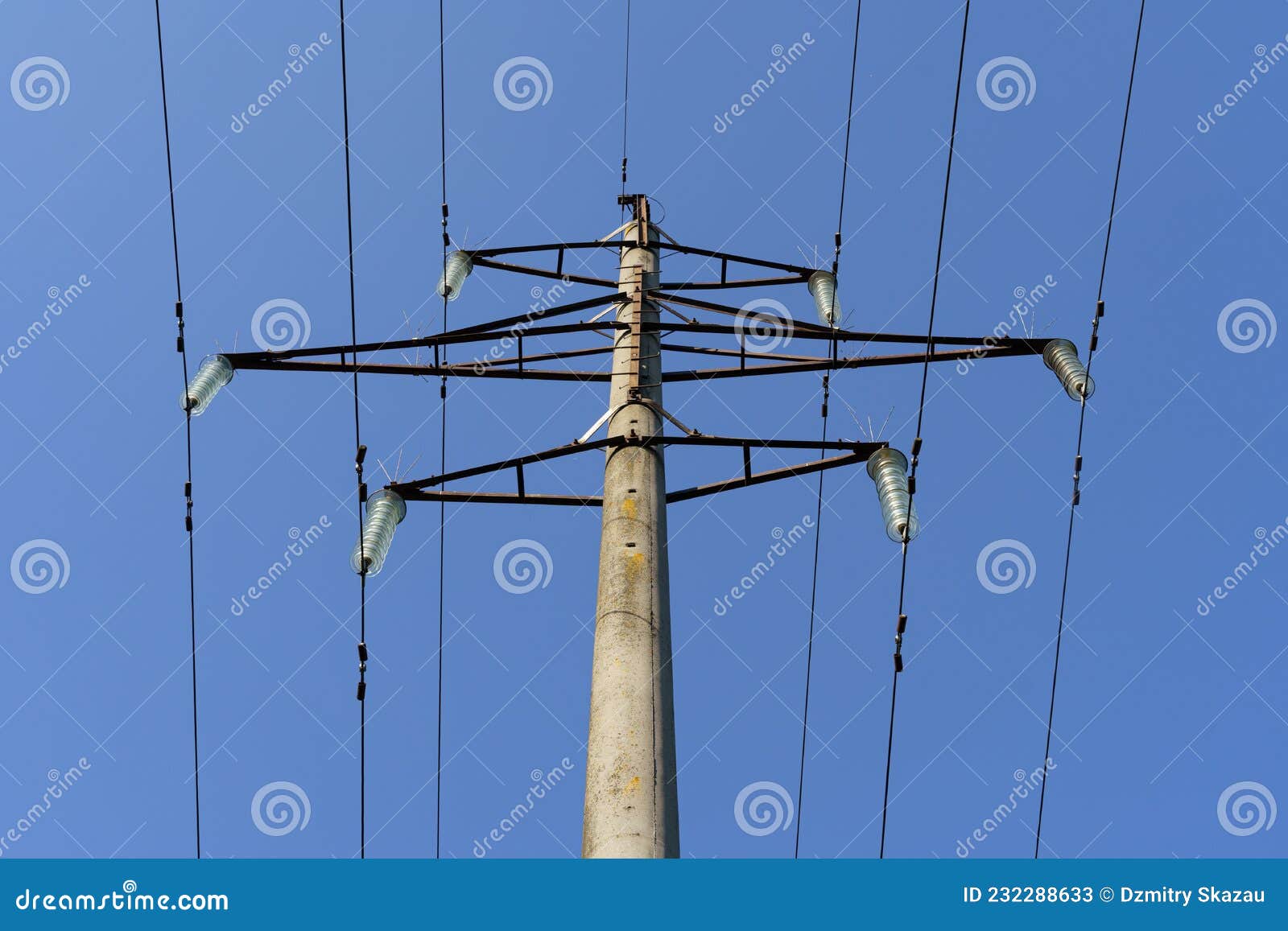 Power Line Distribution Pole Against the Blue Sky Stock Image - Image ...