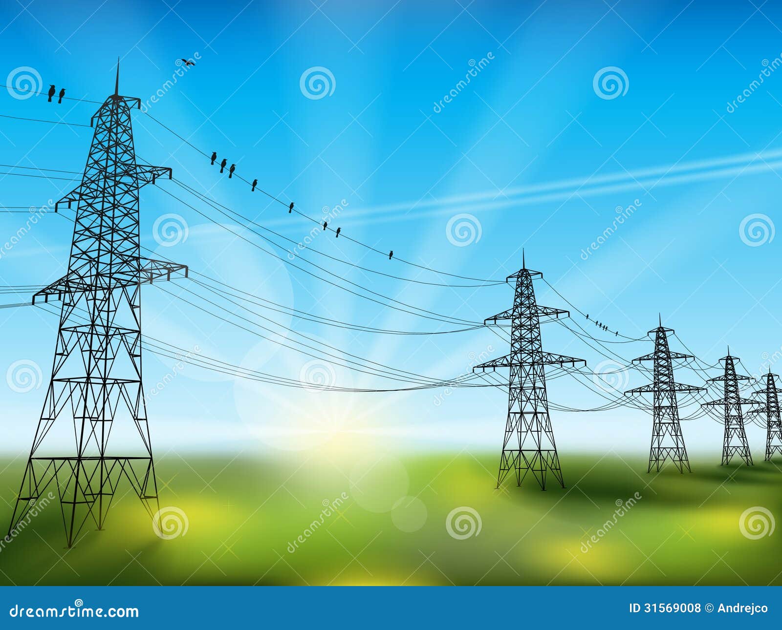 Power Line stock vector. Illustration of tower, electricity - 31569008