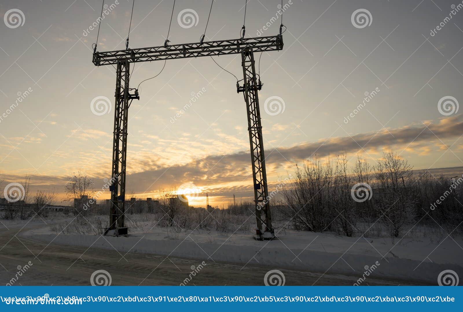 Power Line in Evening Outside the City. Stock Photo - Image of ...