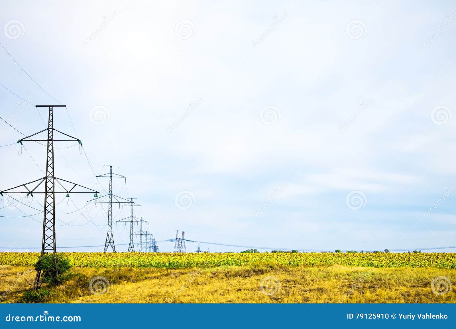 Power Line, Field and Sky, Nature Background Stock Photo - Image of ...