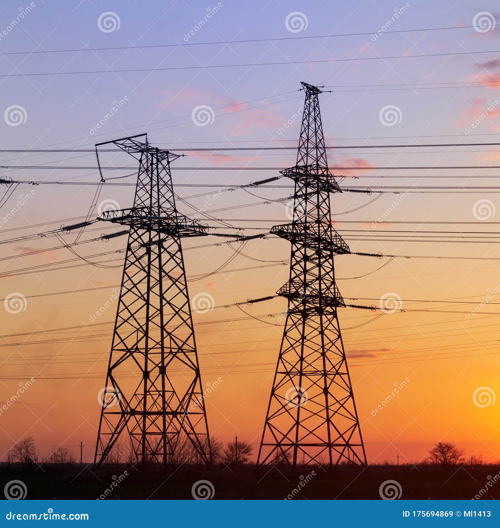 Power line on the field stock image. Image of volt, pylon - 175694869