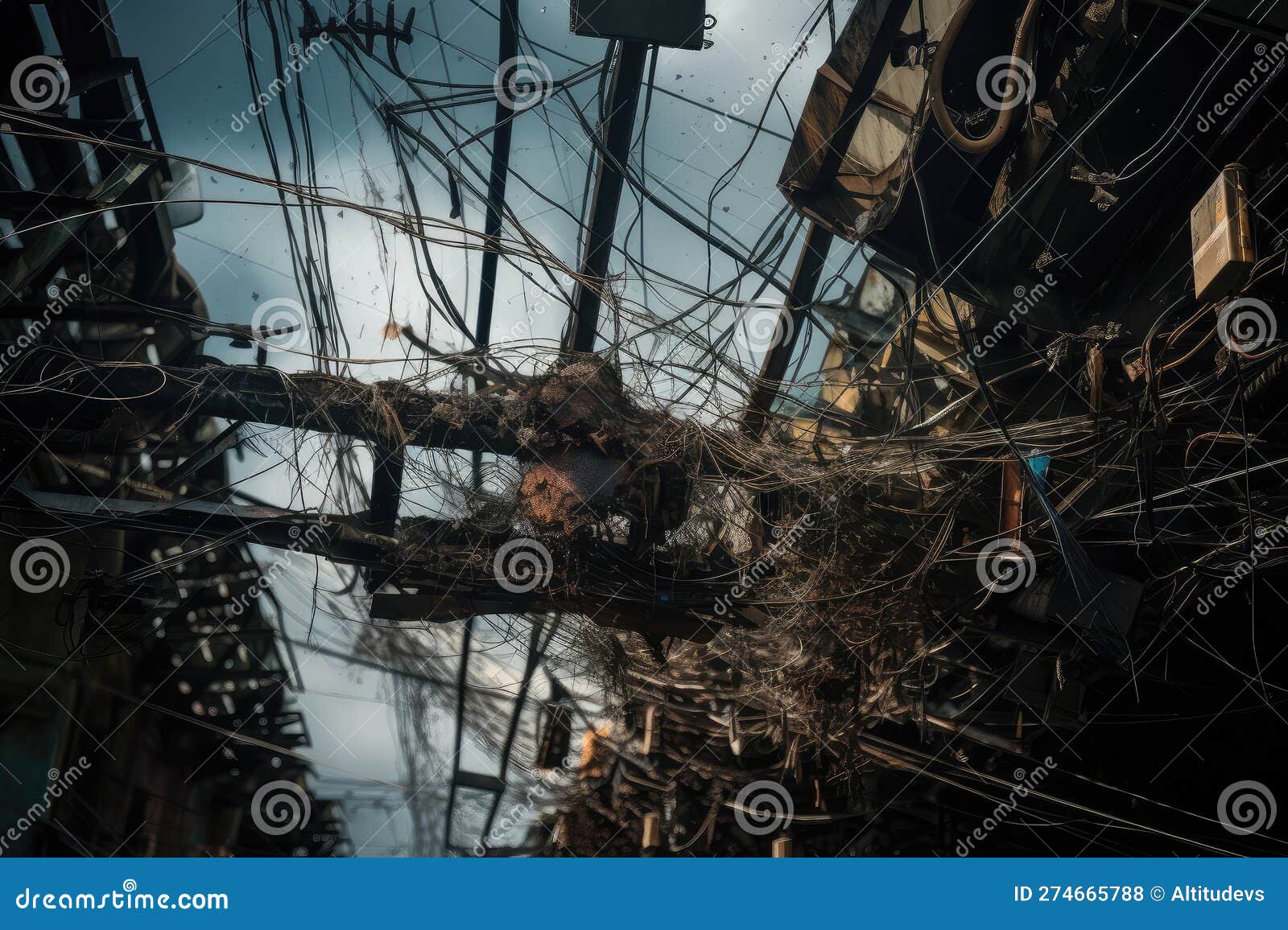 Power Line Hanging Down and Sparking, with Broken Wires Dangling Stock ...