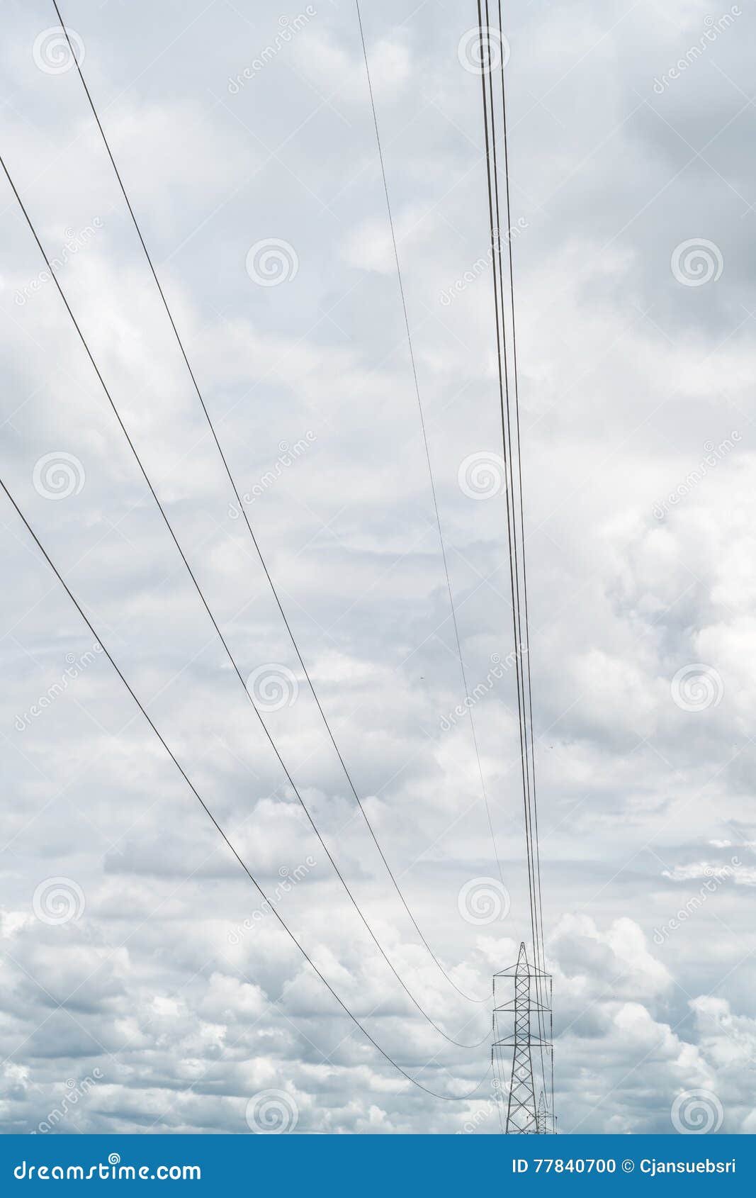 Power Line High Voltage on Cloud and Blue Sky Stock Photo - Image of ...