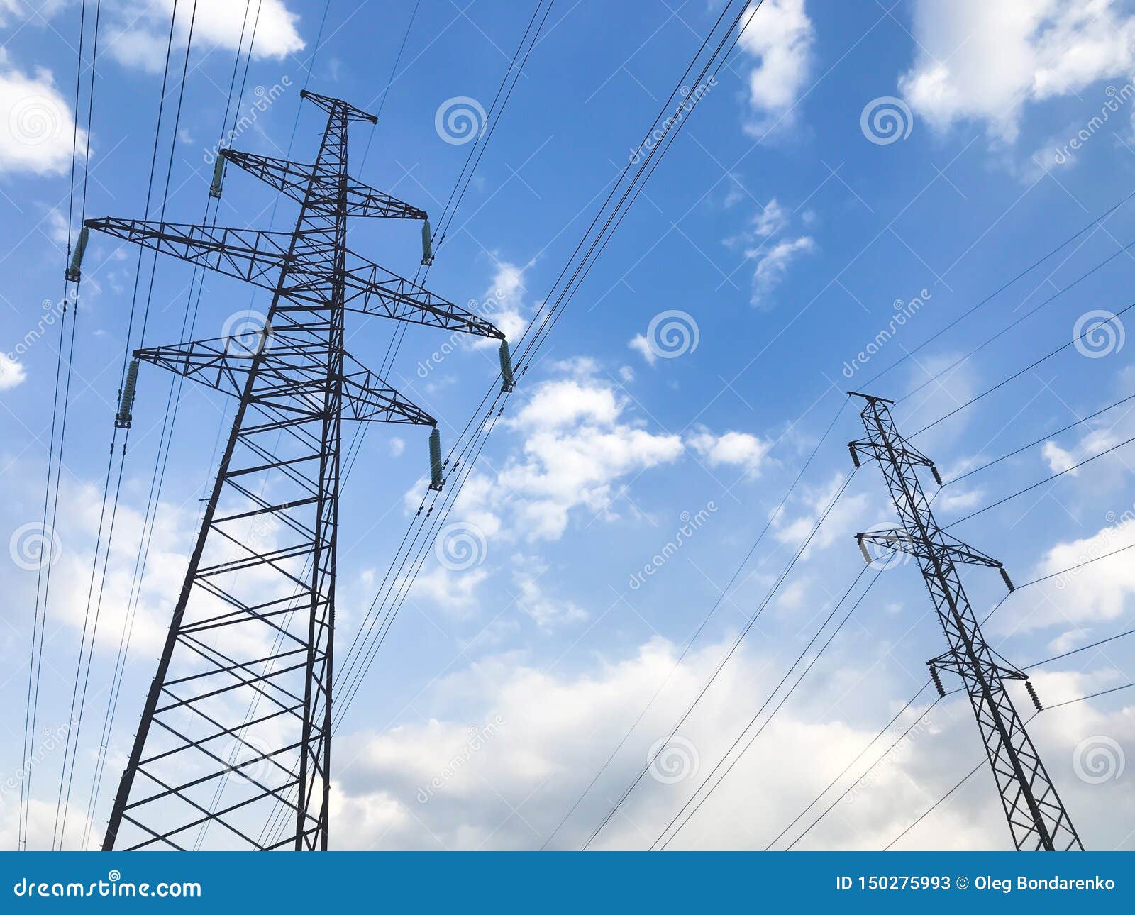 The Power Line. High Voltage Pole and Blue Sky on the Background Stock ...