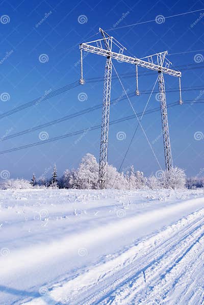 Power line in ice. Winter stock photo. Image of power - 10286068