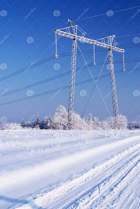Power line in ice. Winter stock photo. Image of power - 10286068