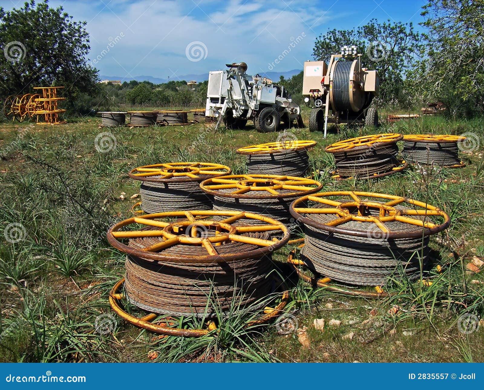 Power Line Installation Works Stock Image - Image of vehicle, country ...