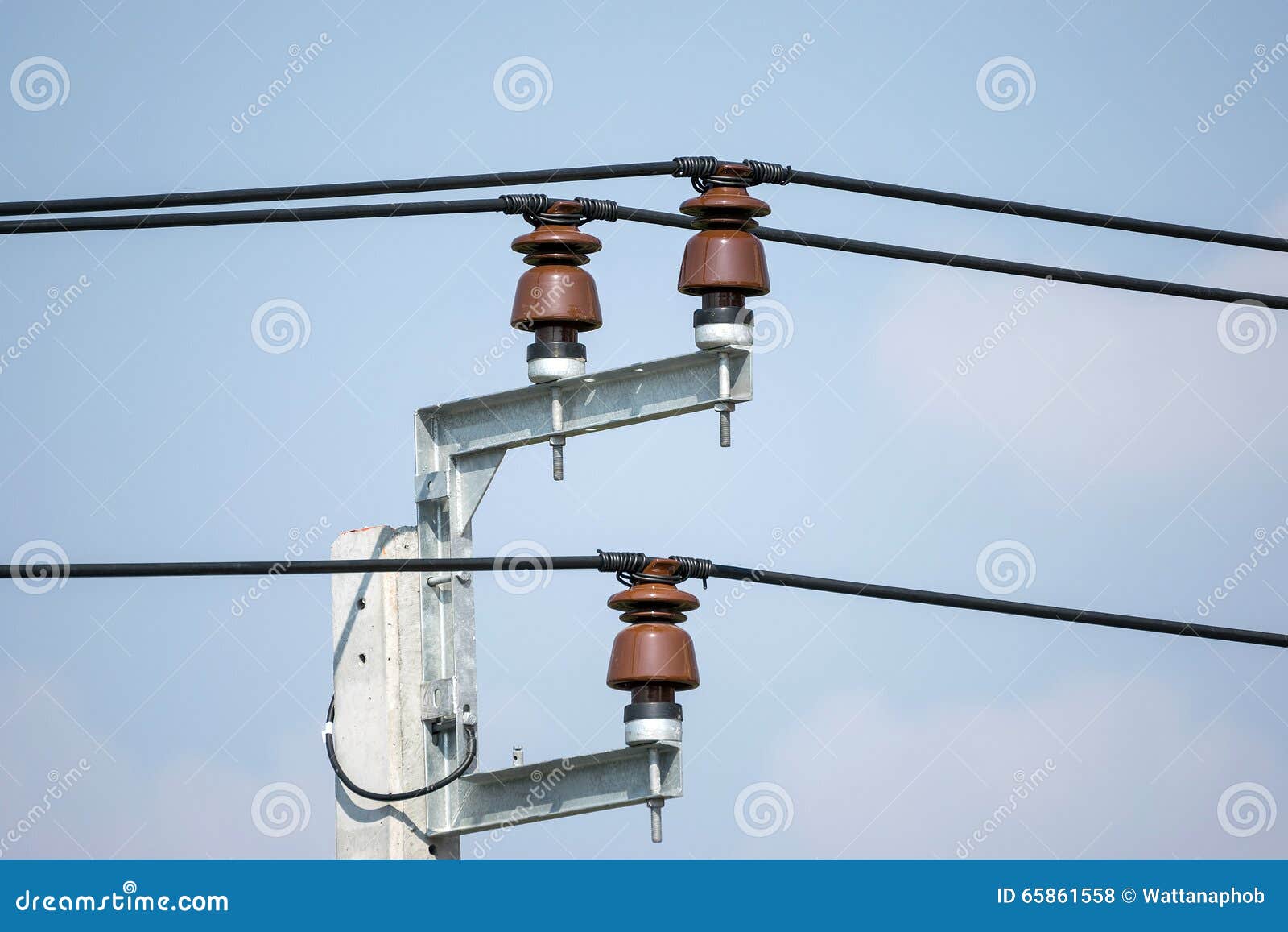 Power line insulators. stock photo. Image of hazard, electrical - 65861558