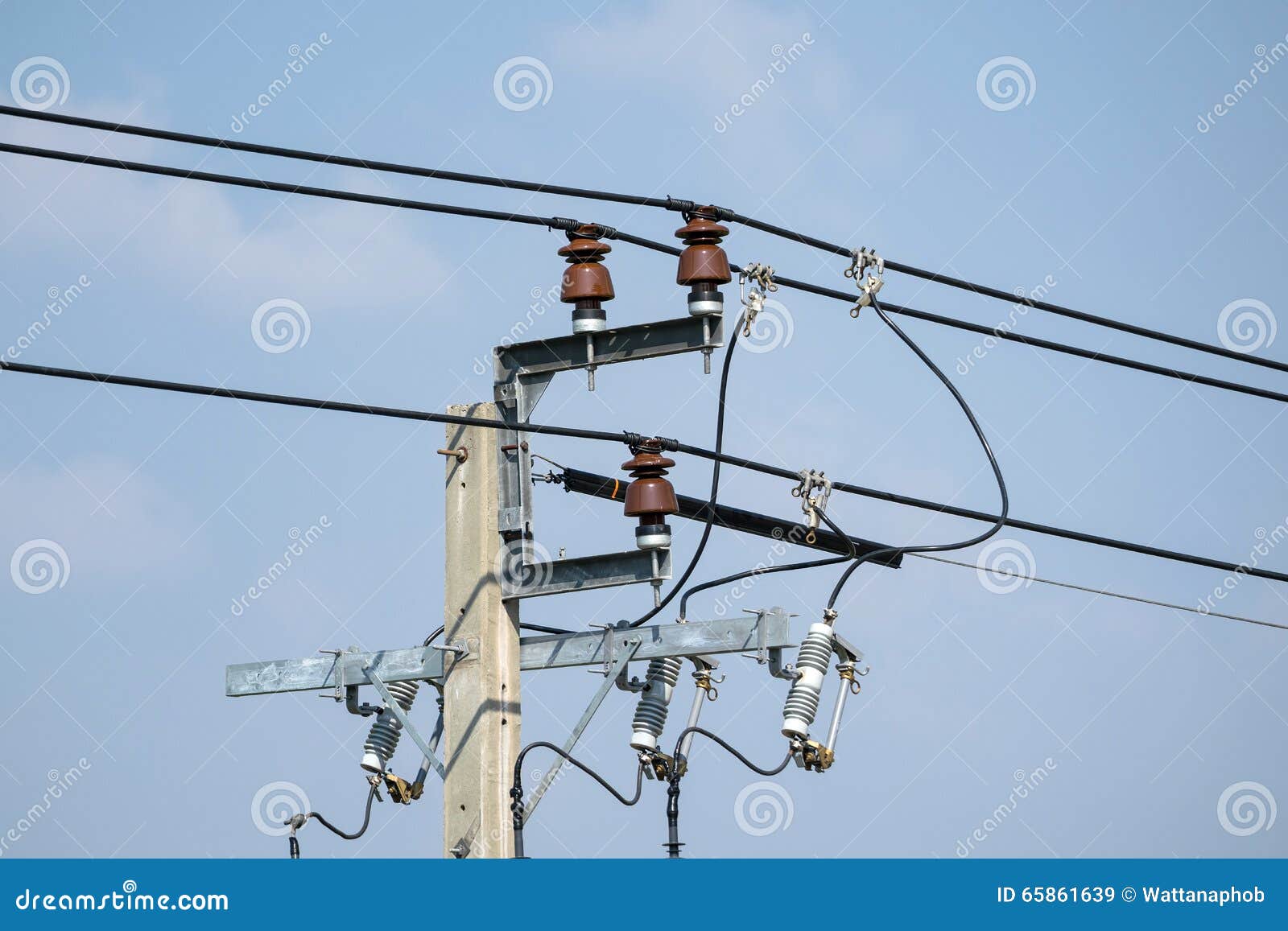 Power line insulators. stock image. Image of pylon, electrical - 65861639