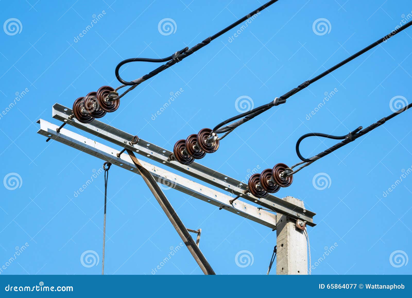 Power line insulators. stock image. Image of charge, amperage - 65864077