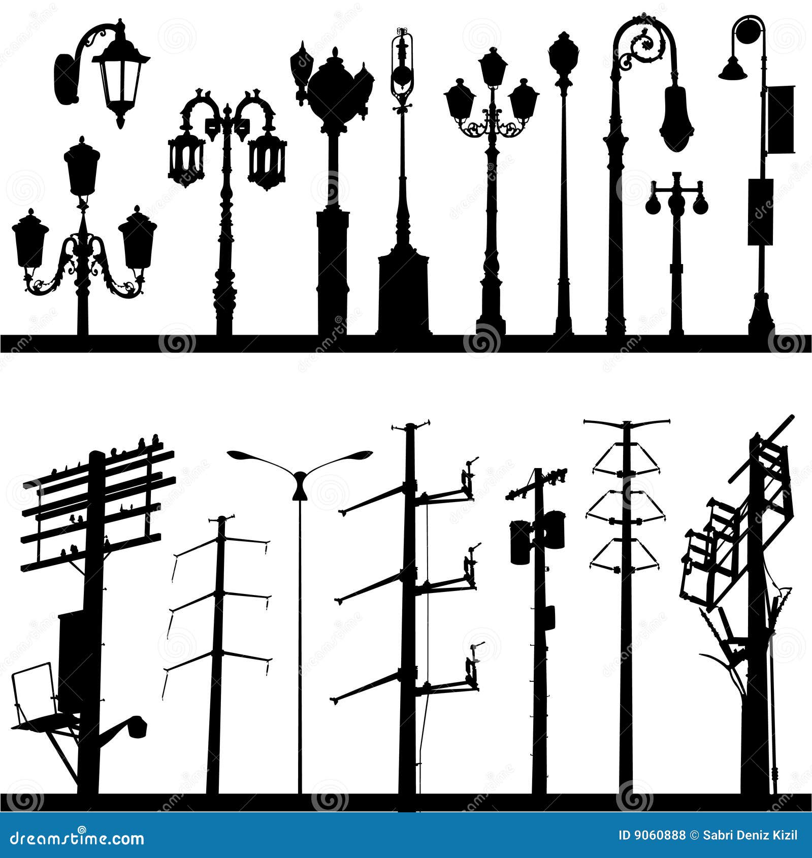 Power Line and Lamppost Vector Stock Vector - Illustration of power ...