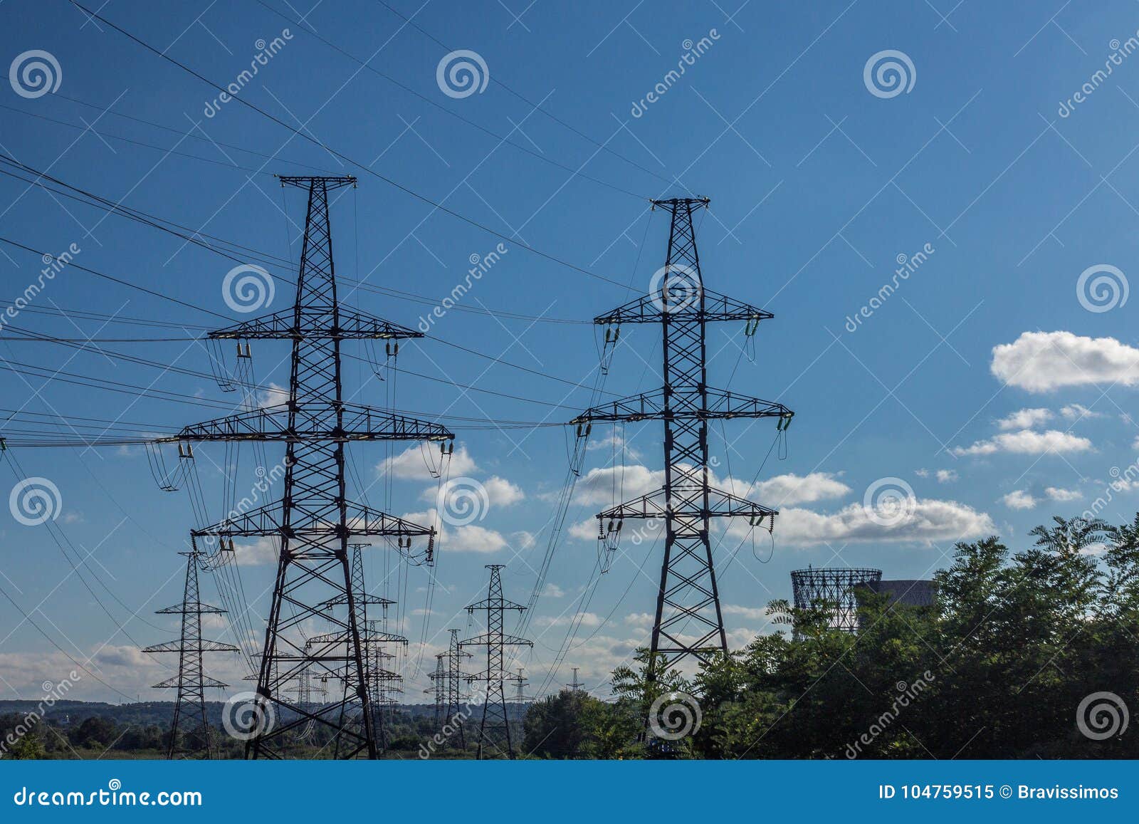 Power line landscape. stock image. Image of metal, steel - 104759515