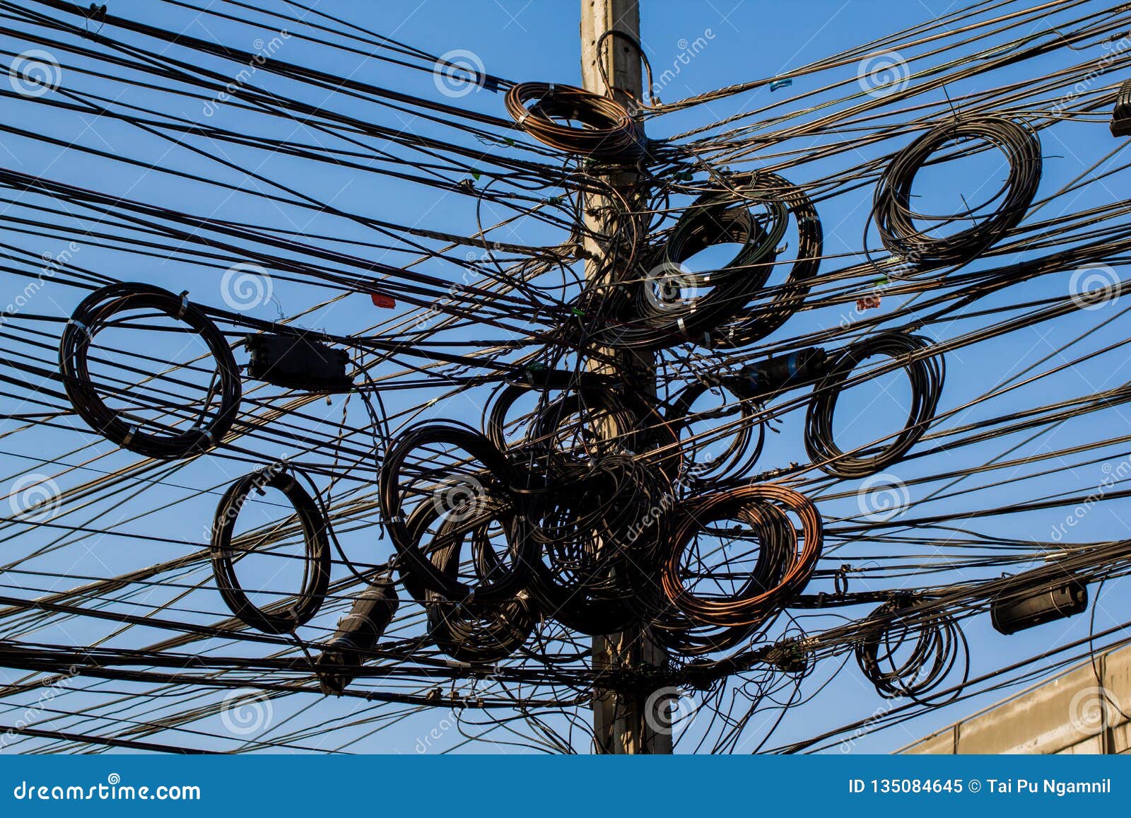 Power Line is Messy on the Top of Power Poles Stock Image - Image of ...