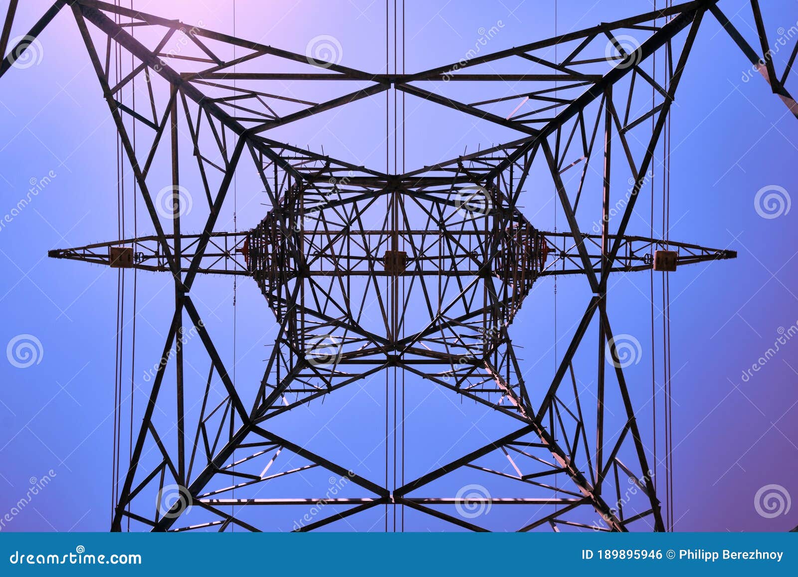 Power Line Metal Pylon with High Voltage Cables Bottom Up View Stock ...