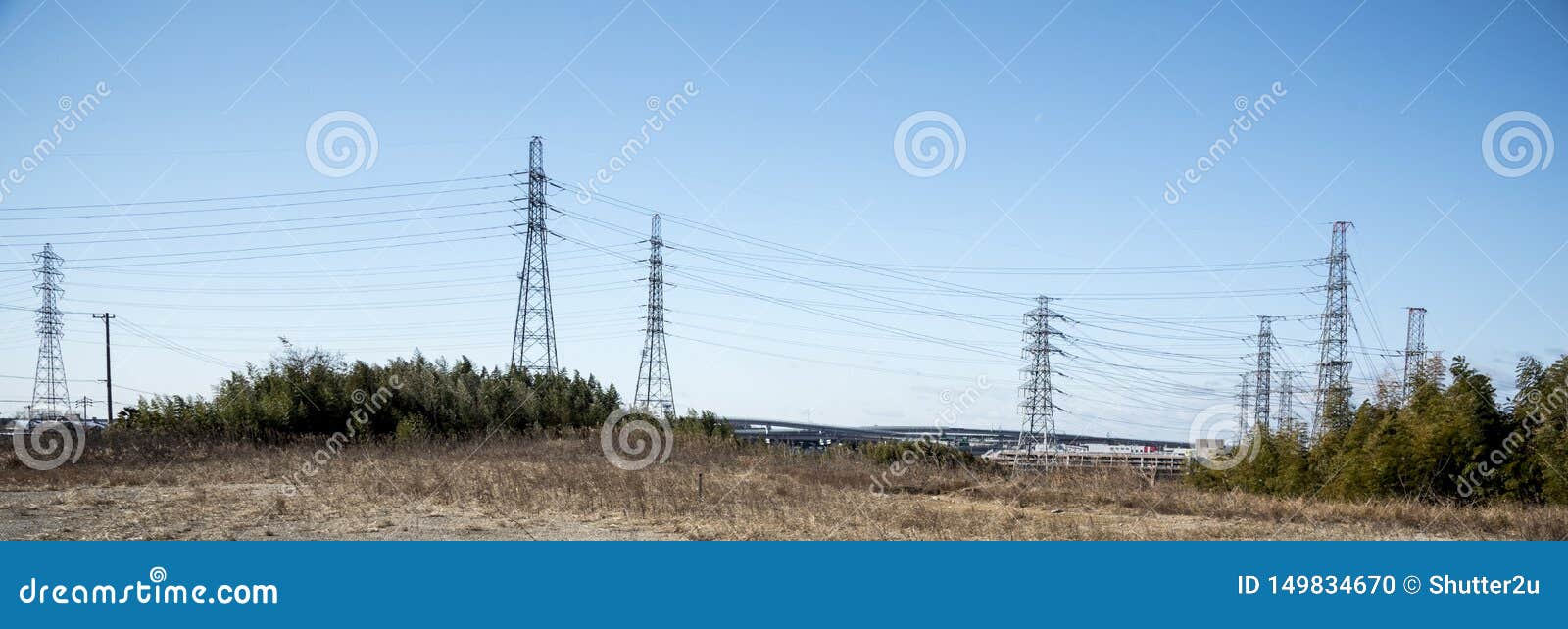 Power Line in Nature and Sky, Landscape, Technology Concept Stock Photo ...