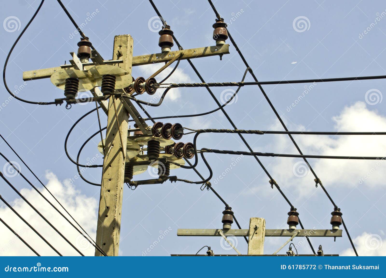 Power line in the outdoor. stock photo. Image of environment - 61785772