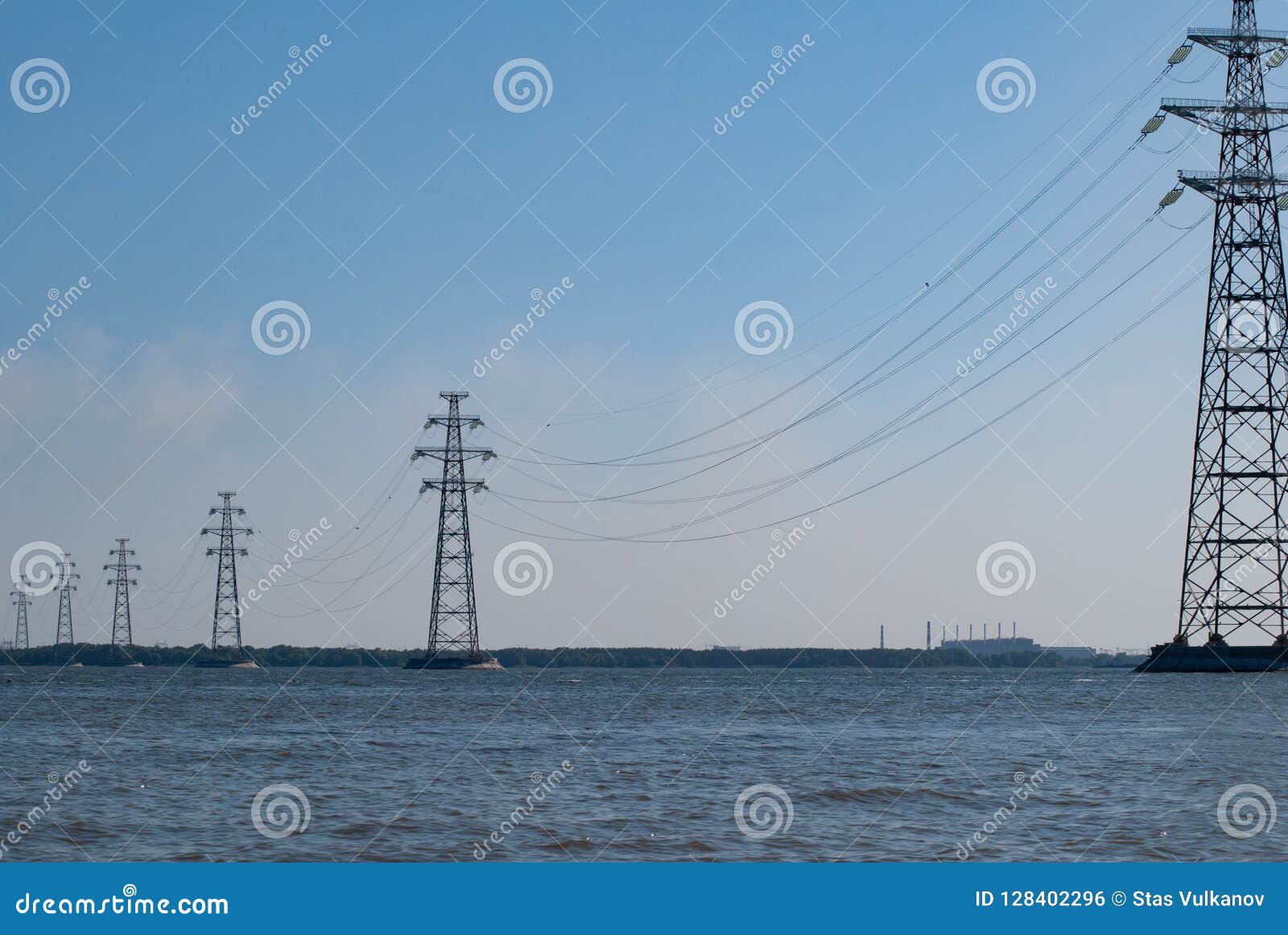 Power Line Over the Water, the Dnieper River, Stock Photo - Image of ...