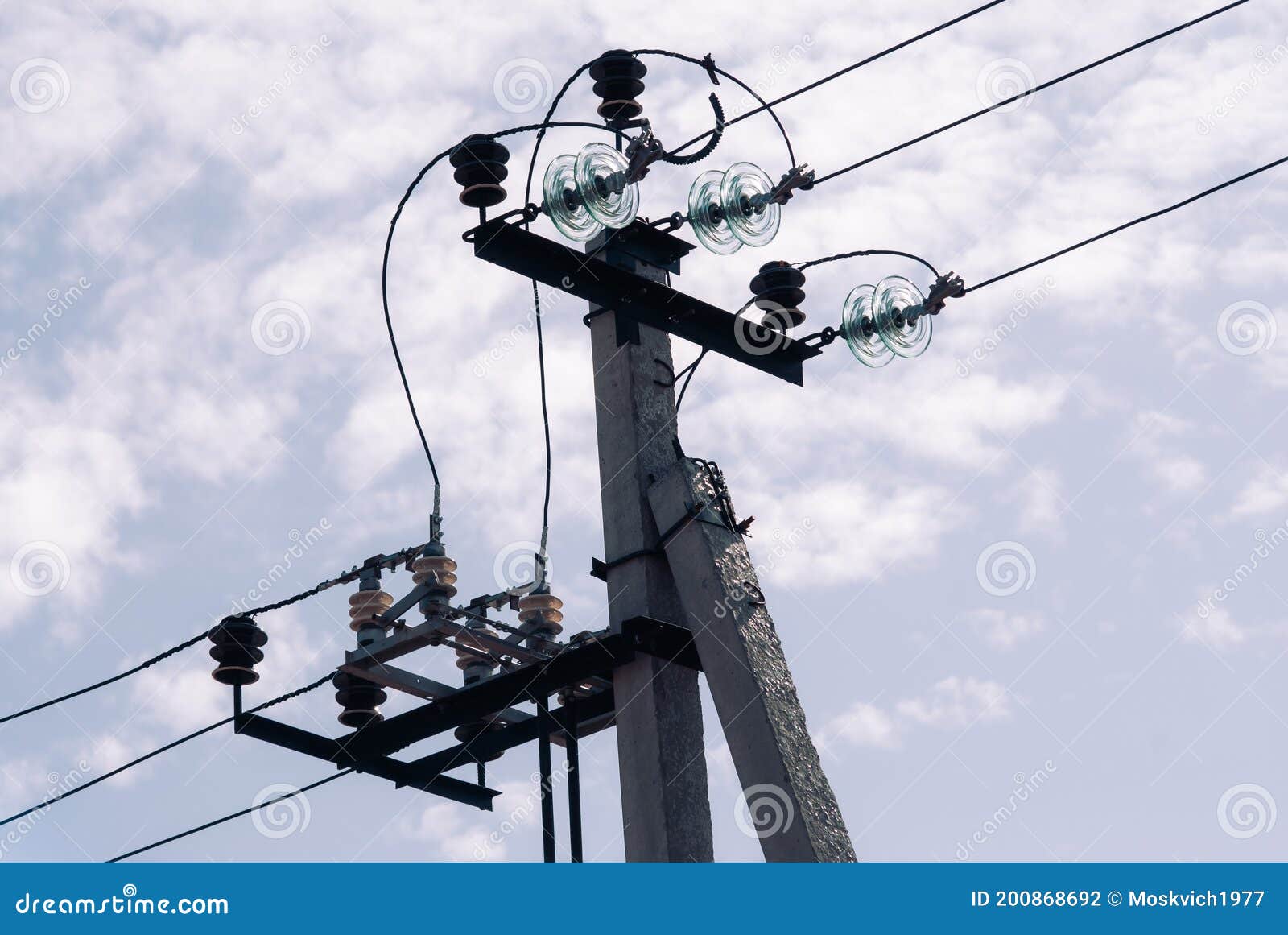 Power Line Pole Against the Blue Sky Stock Photo - Image of cable, pole ...