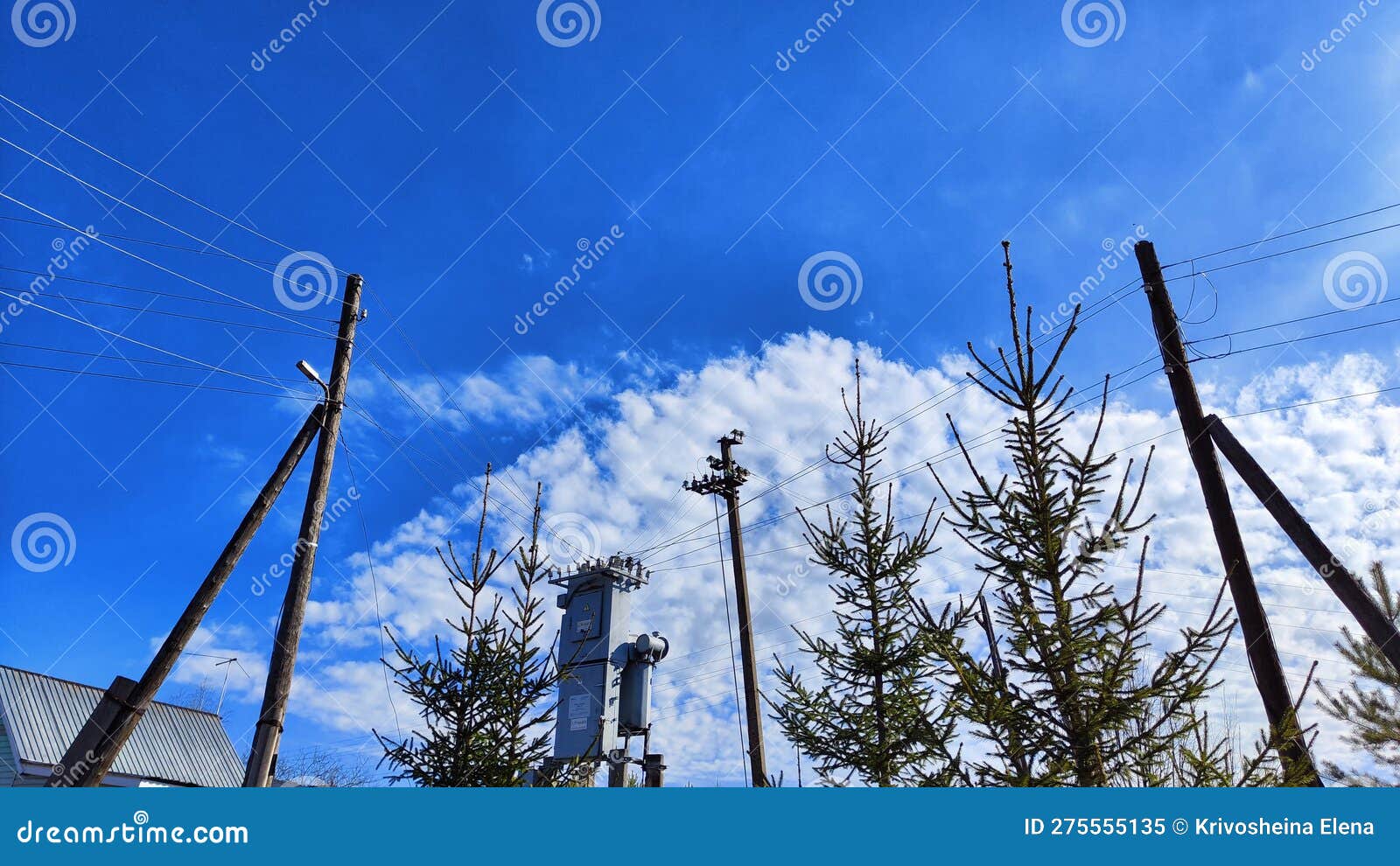 Power Line Pole on a Blue Sky Background Stock Image - Image of ...