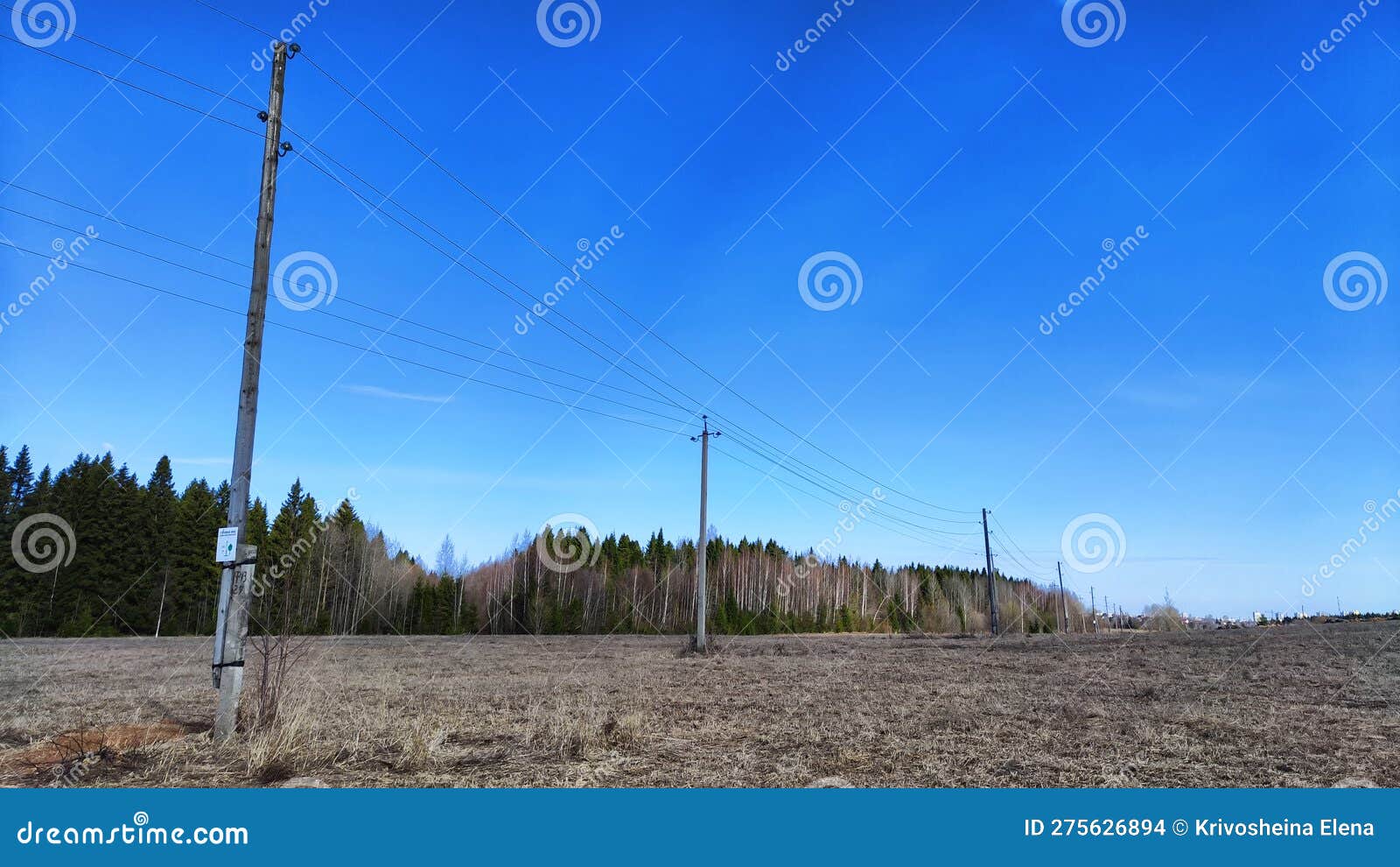Power Line Pole on a Blue Sky Background Stock Photo - Image of post ...