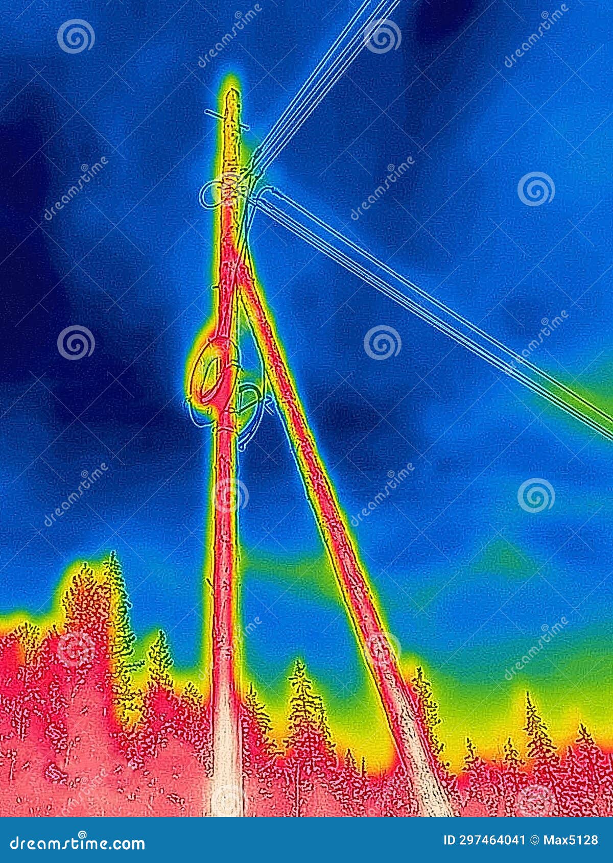 Power line pole infrared stock image. Image of heat - 297464041