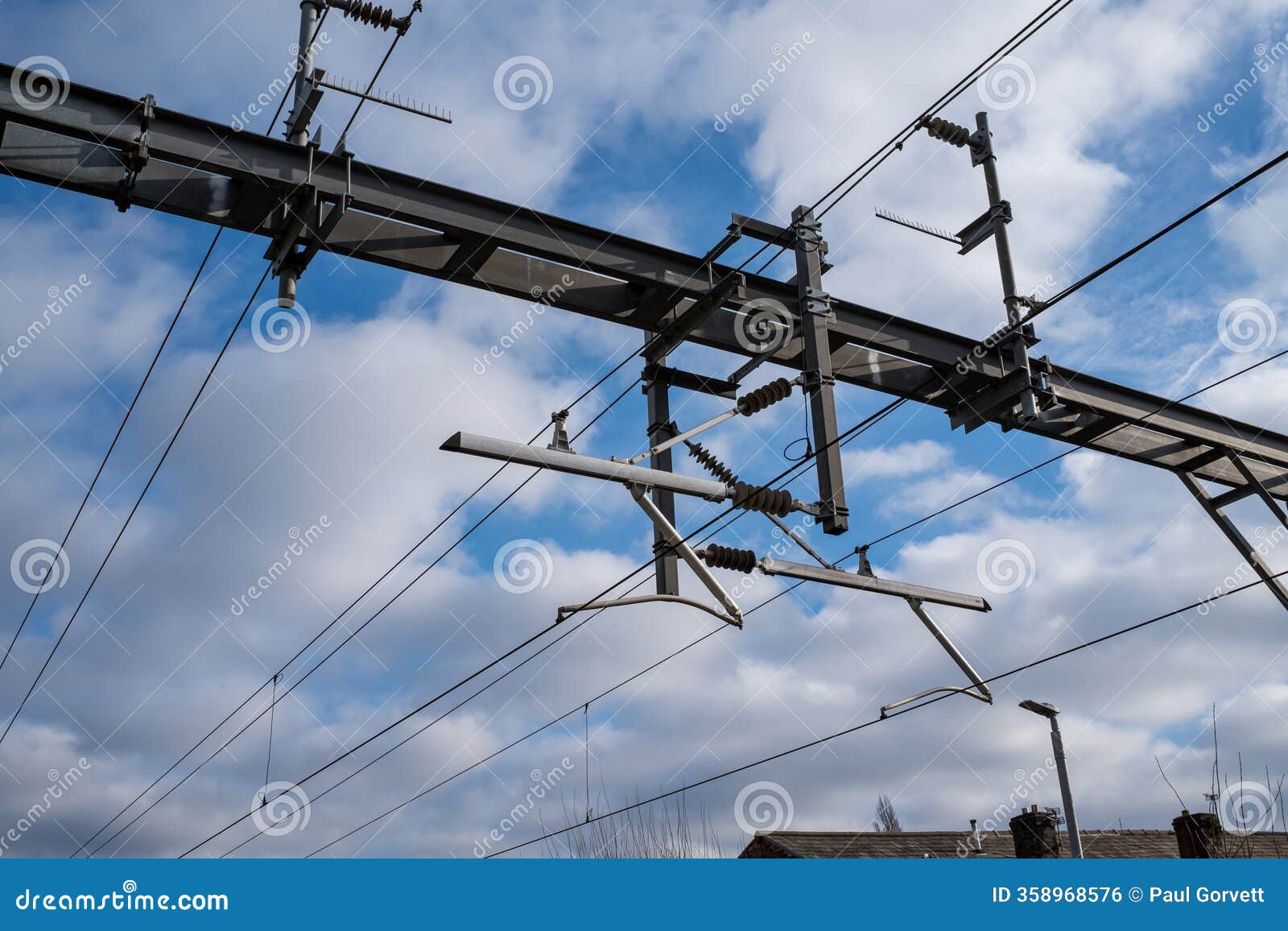 Electric Train Power Line with a Pole in the Middle Stock Photo - Image ...
