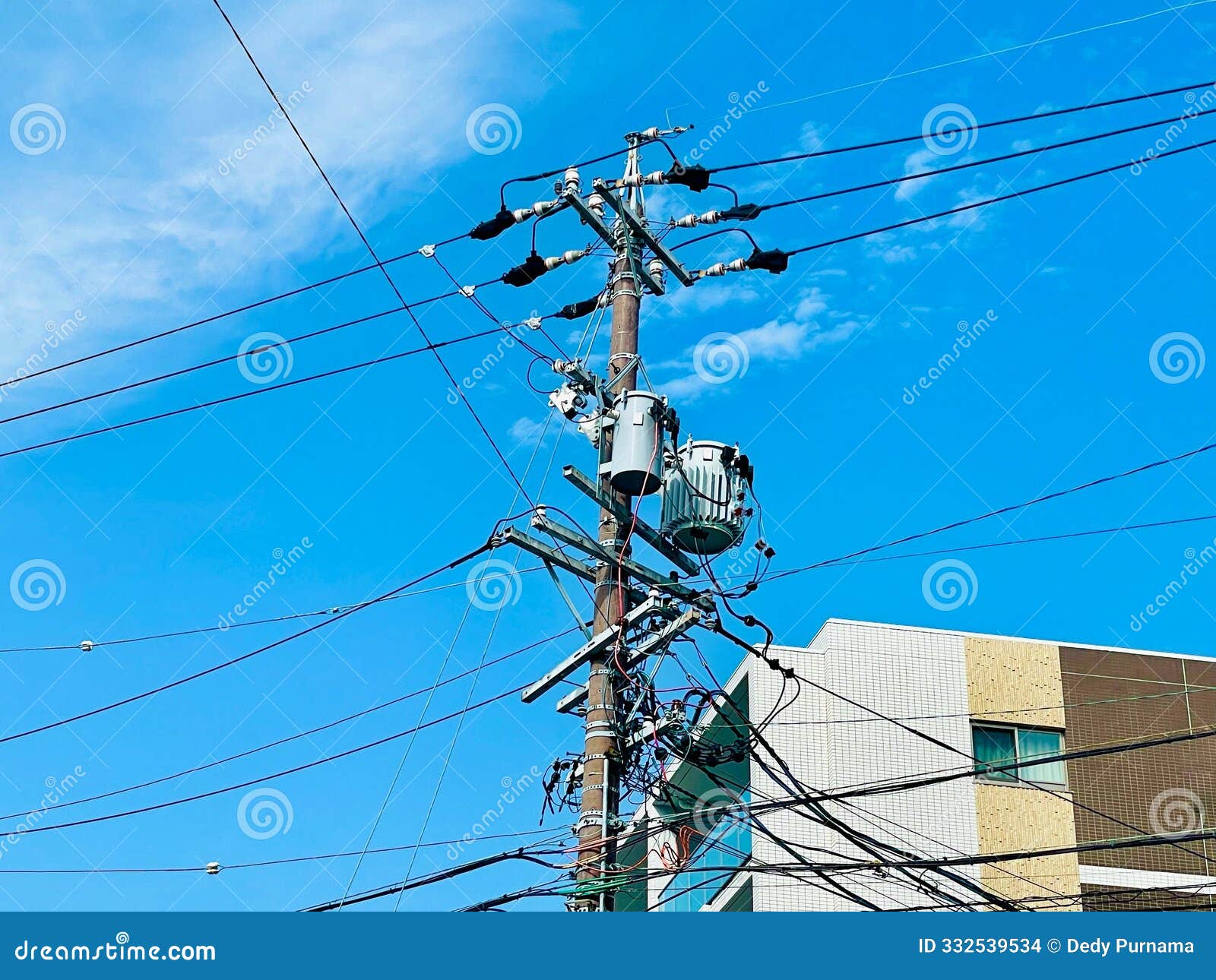 Power Line Pole with a Transformer on it. Stock Photo - Image of ...