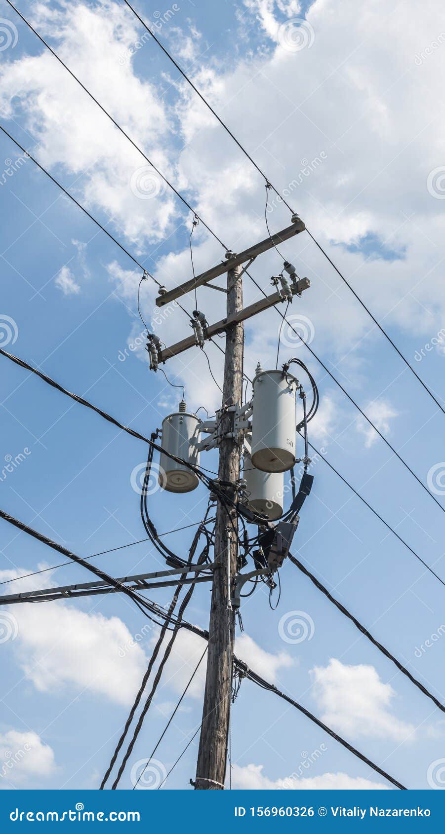 Power Line Pole with a Transformer on it. Typical Wooden Post from USA ...