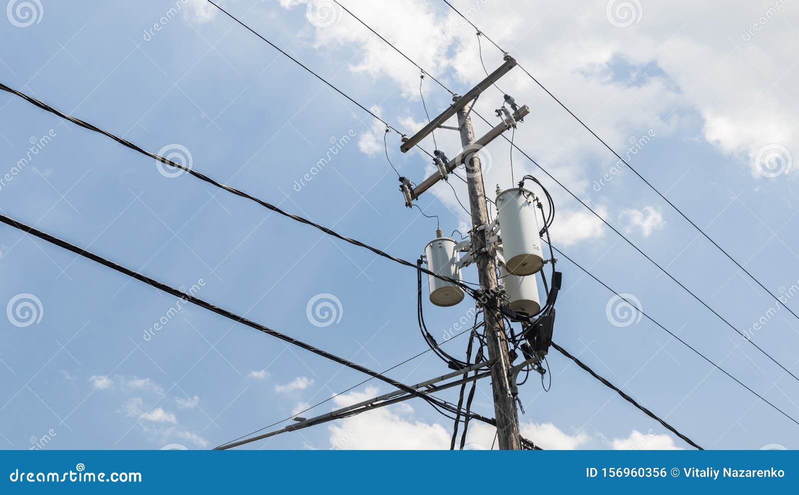 Power Line Pole with a Transformer on it. Typical Wooden Post from USA ...