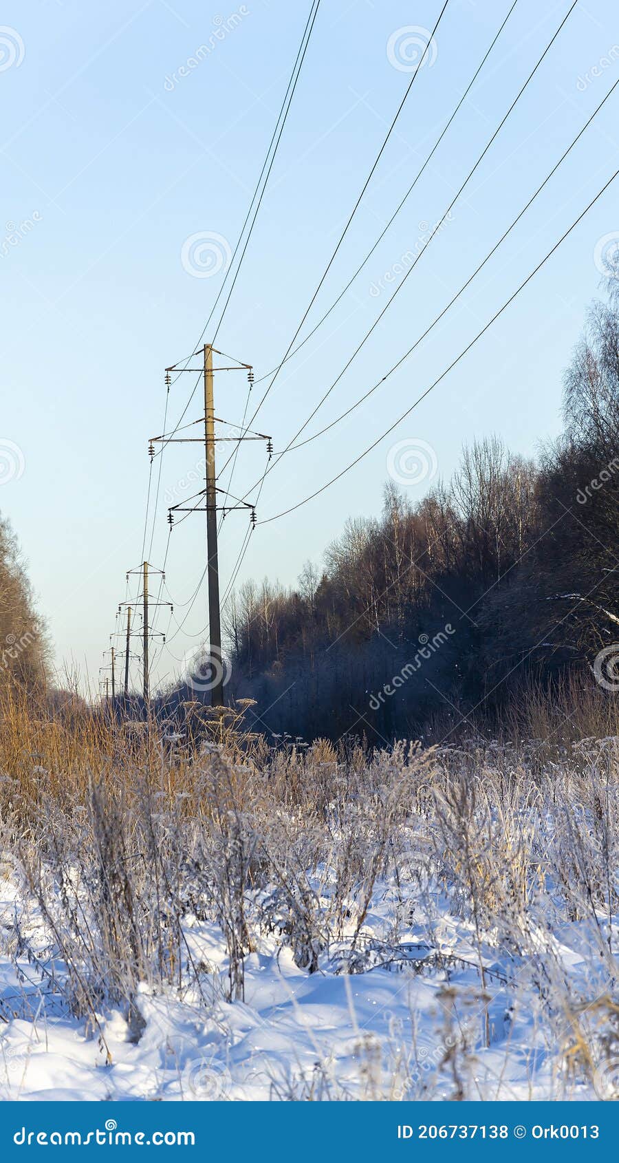 Power line poles stock photo. Image of line, land, industrial - 206737138
