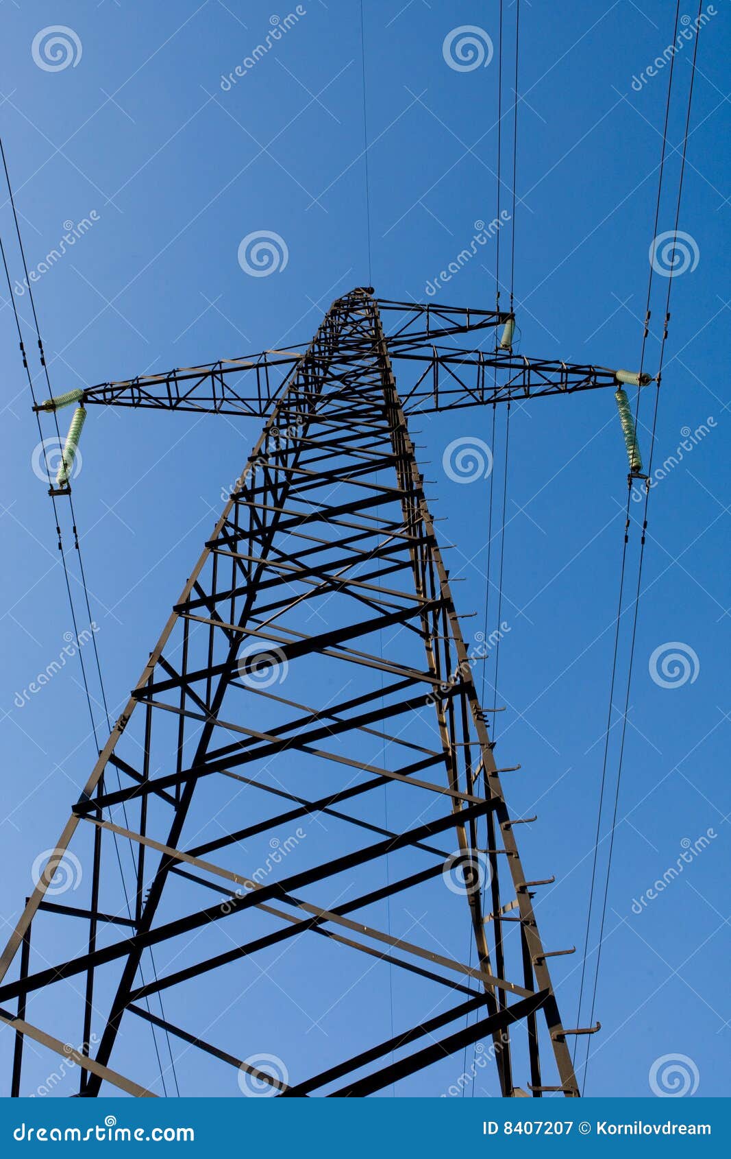 Power Line Poles Over Blue Sky Background Picture. Image: 8407207