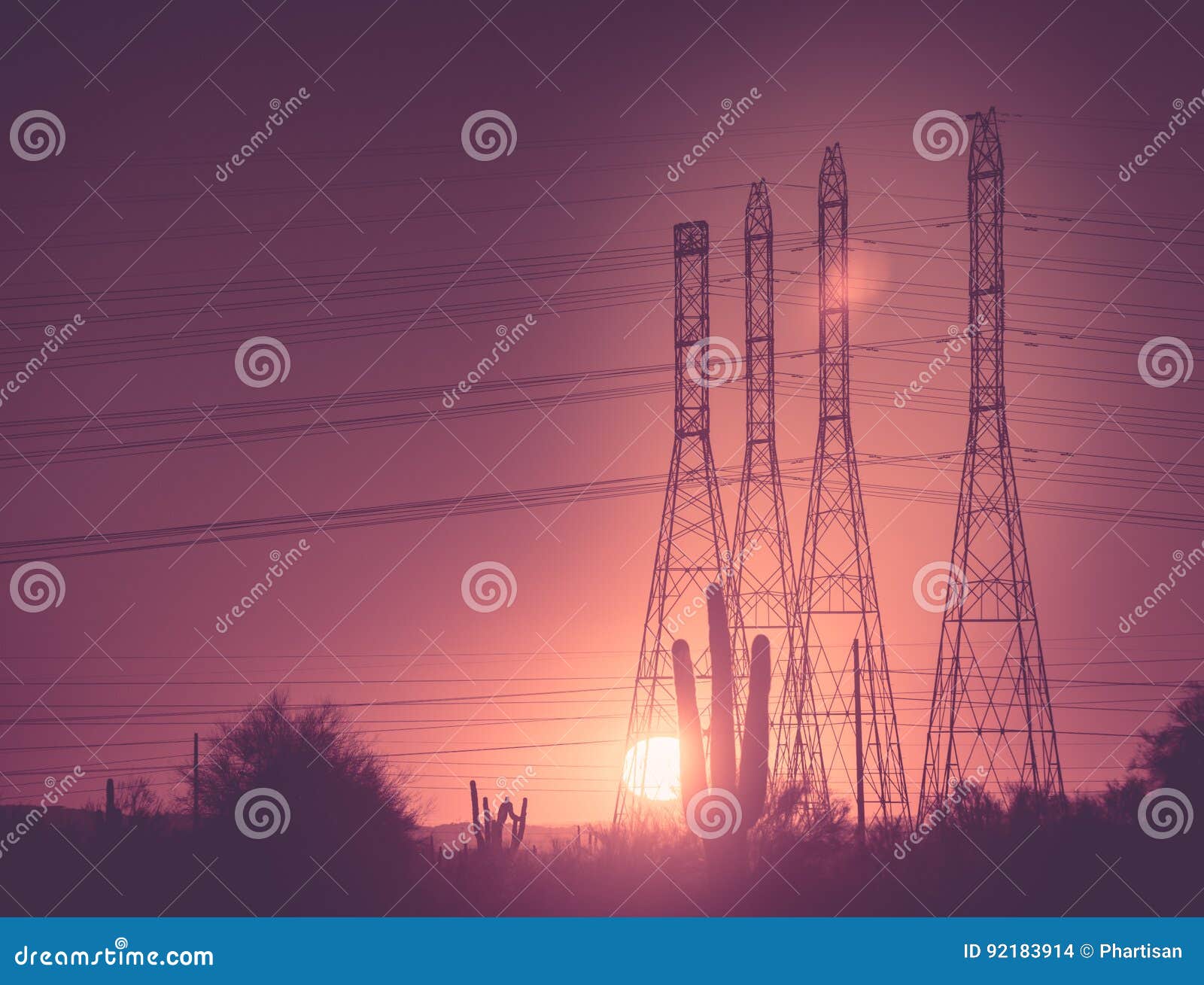 Power Line Poles at Sunset. Stock Photo - Image of engineering, power ...