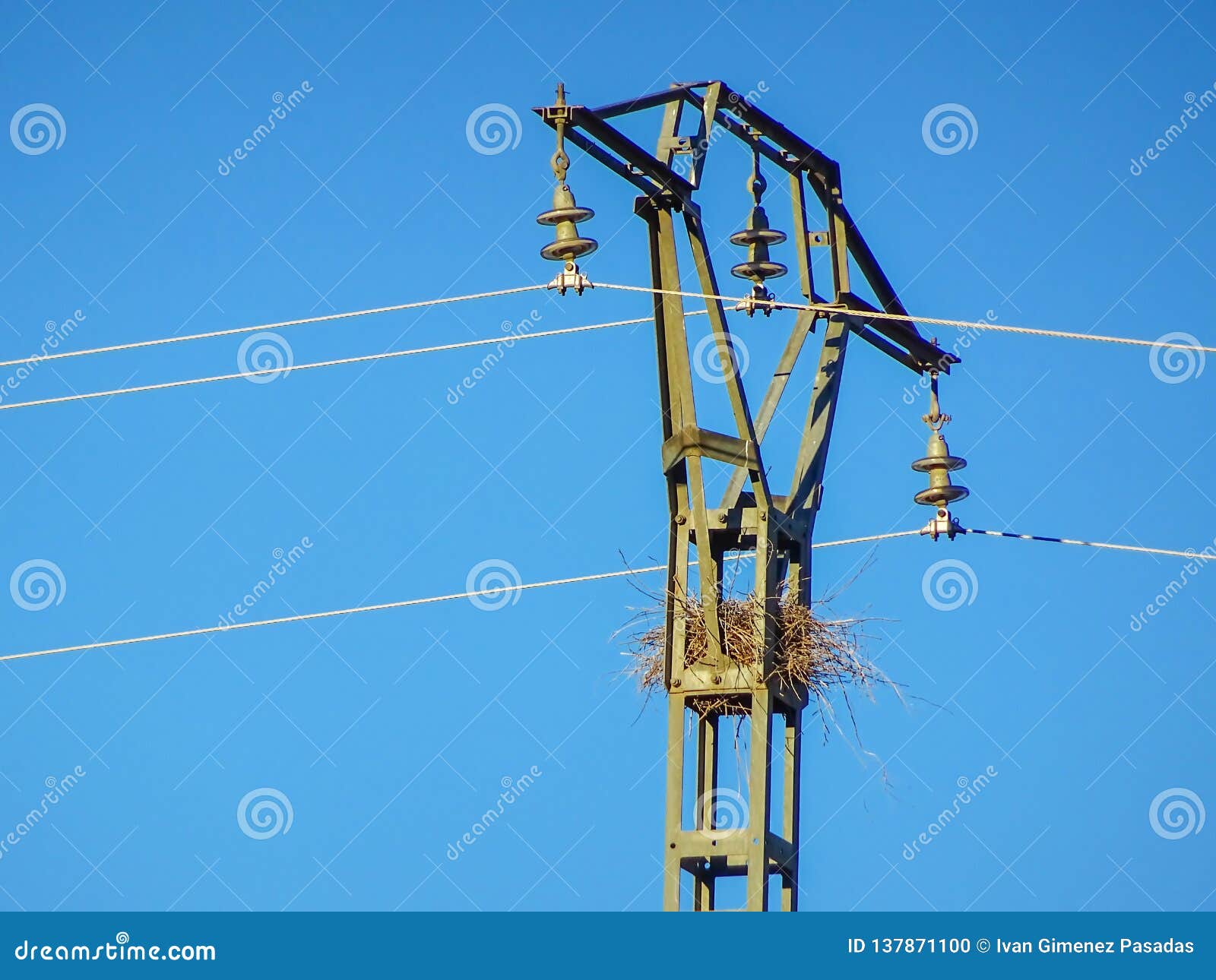 Power Line Post with Blue Background Stock Photo - Image of pique ...