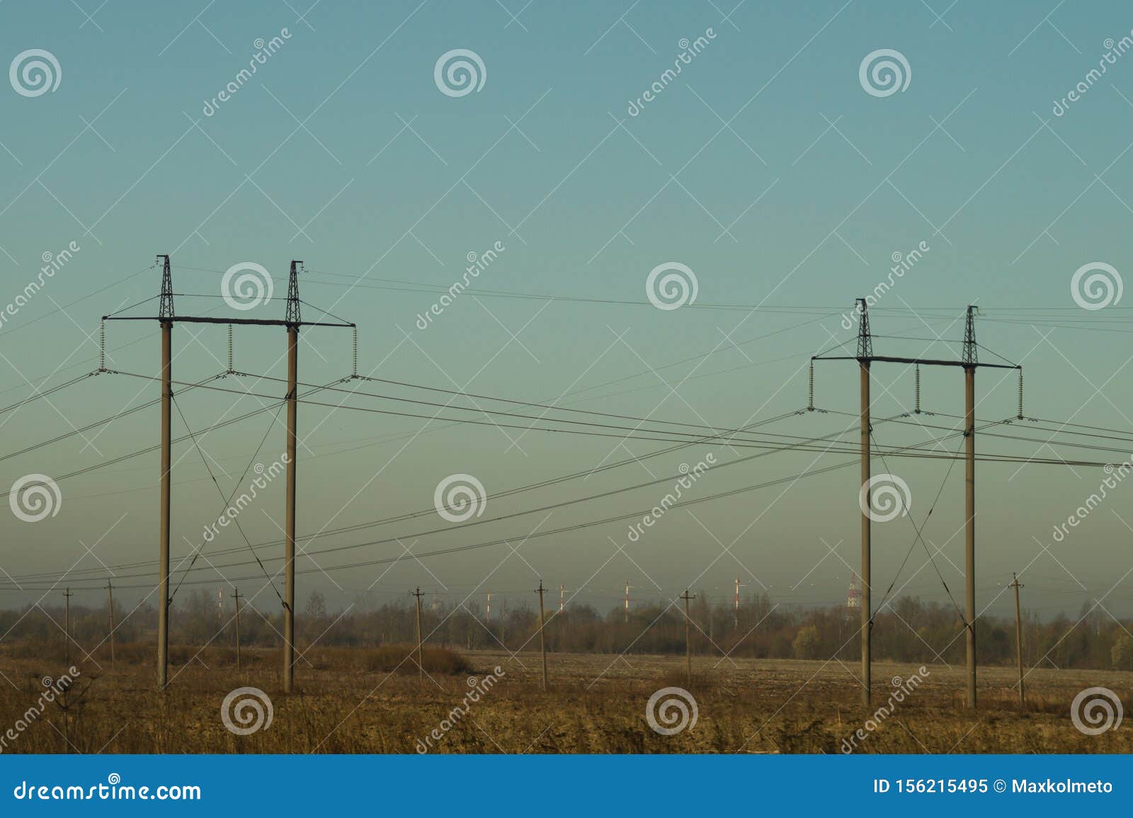 Power Line Posts. High Voltage Tower on the Sky Background Stock Image ...