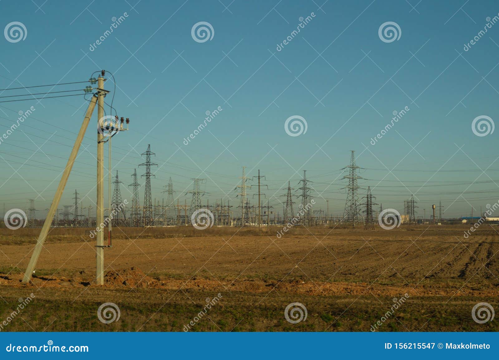 Power Line Posts. High Voltage Tower on the Sky Background Stock Image ...