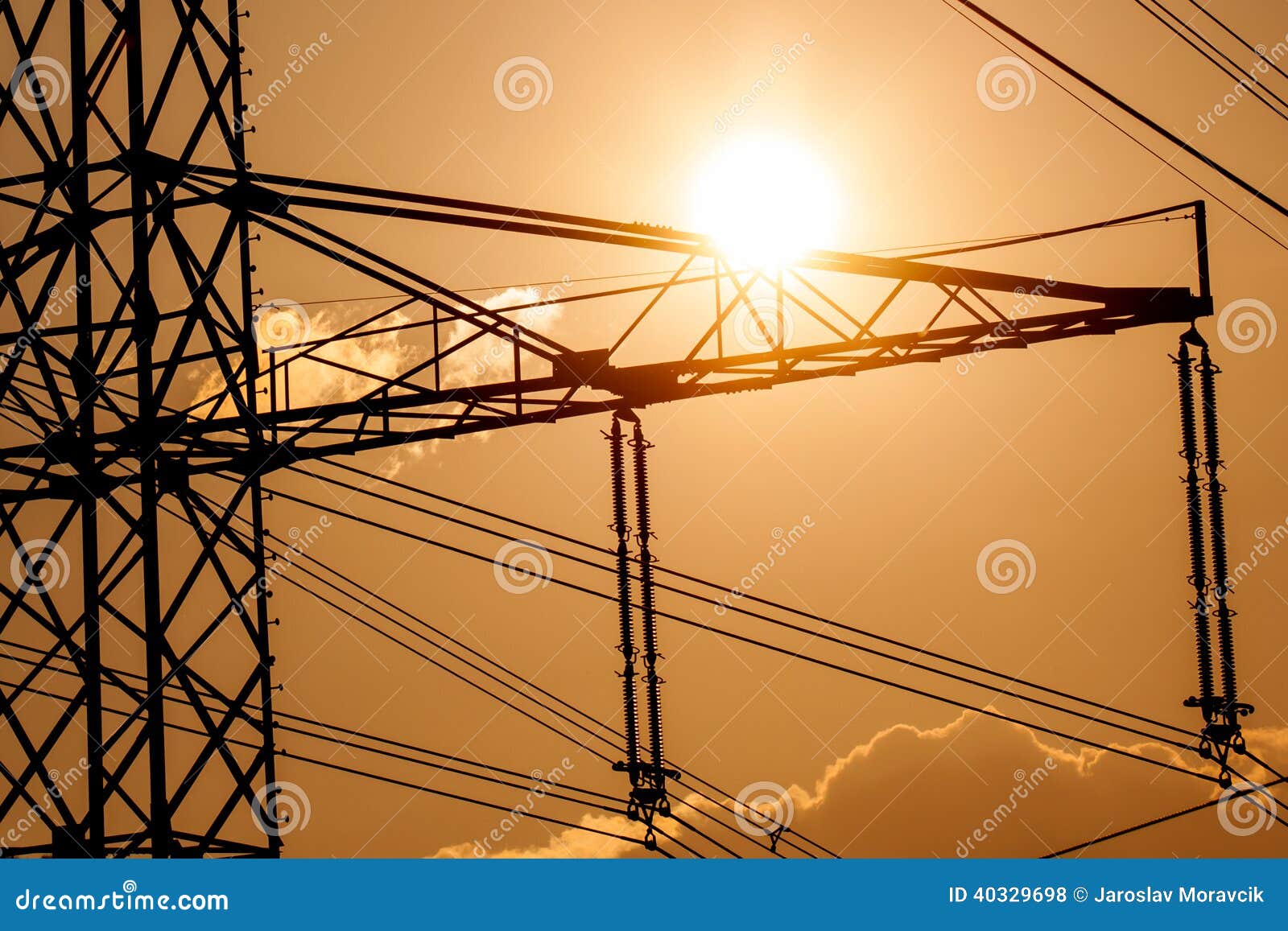 Power line pylon and sun stock photo. Image of shine - 40329698