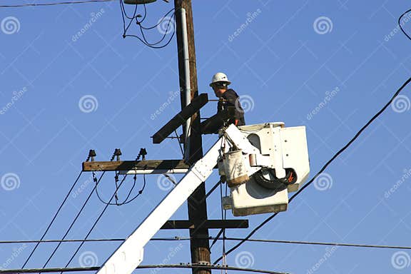 Power line Repair 1 stock image. Image of tree, pole, hard - 1607899