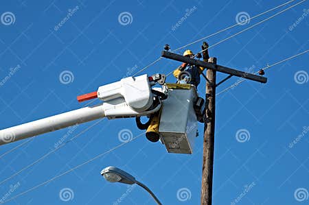 Power line repair stock photo. Image of worker, splice - 5010450