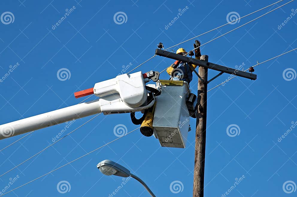Power line repair stock photo. Image of worker, splice - 5010450