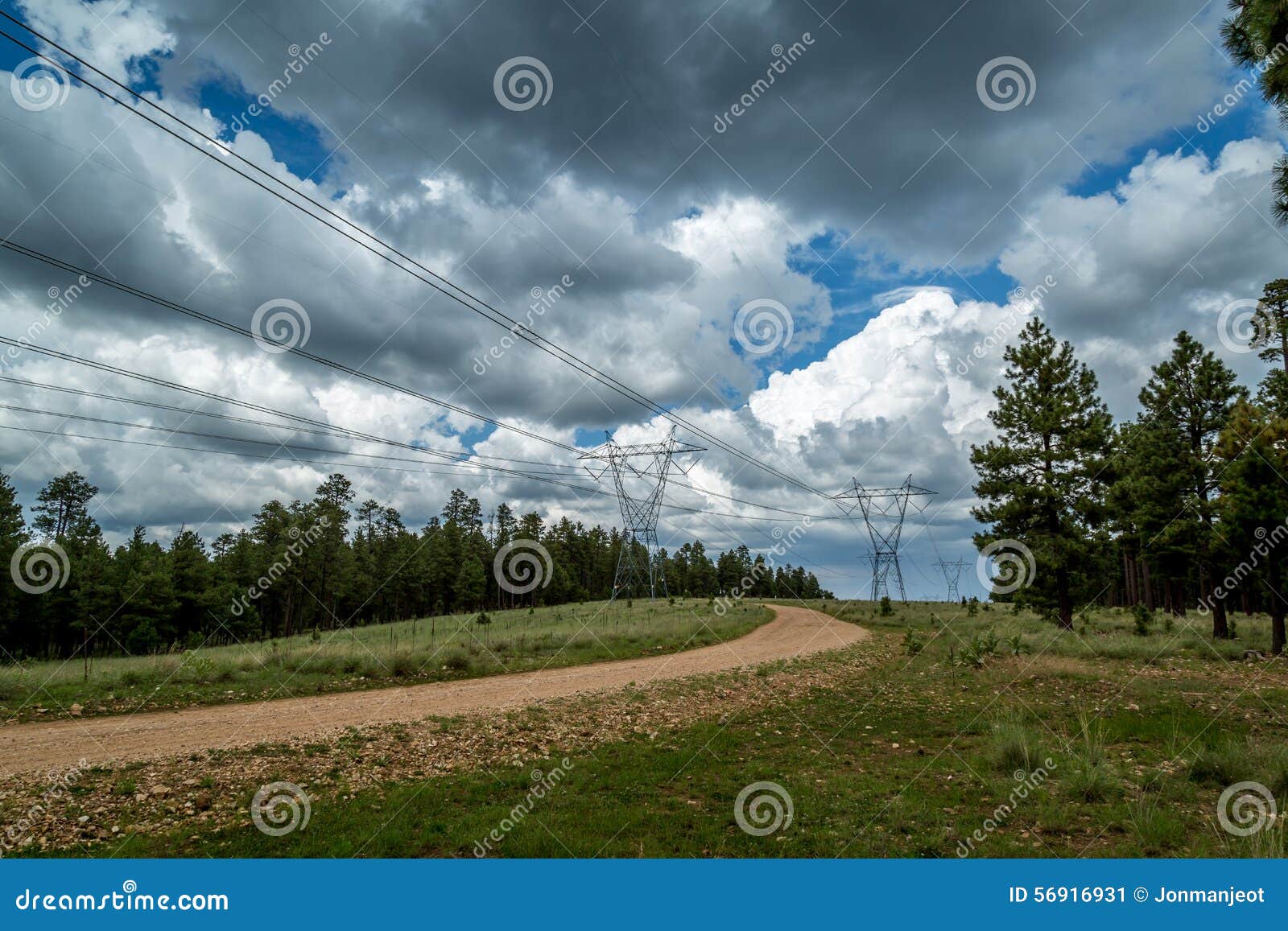 Power Line Road with Storm Clouds. Stock Image - Image of storm, dirt ...