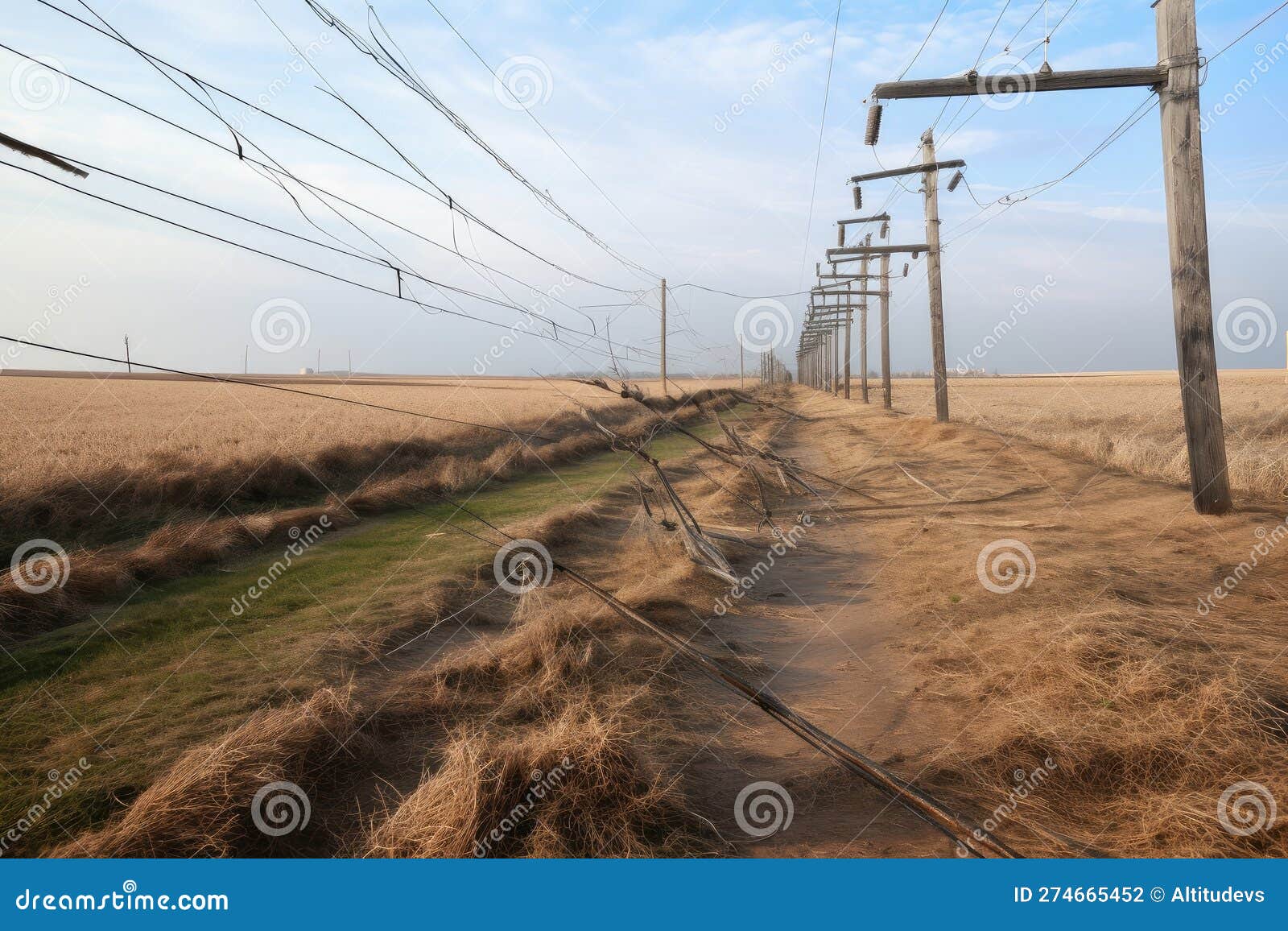 Power Line Sagging in the Wind after Storm or High Winds Stock ...