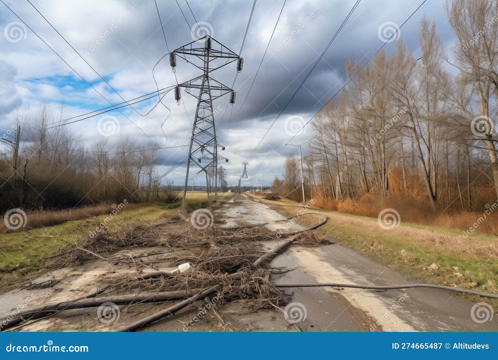 Power Line Sagging in the Wind after Storm or High Winds Stock ...