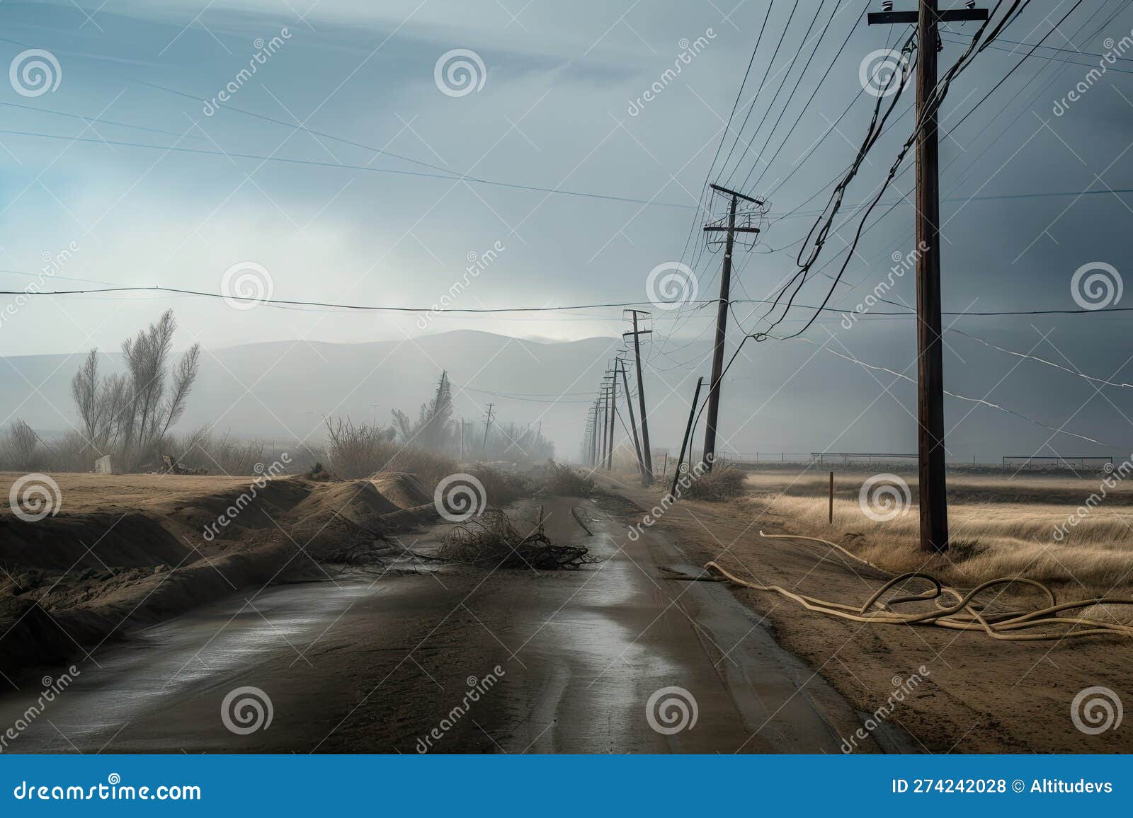 Power Line Sagging in the Wind after Storm or High Winds Stock ...