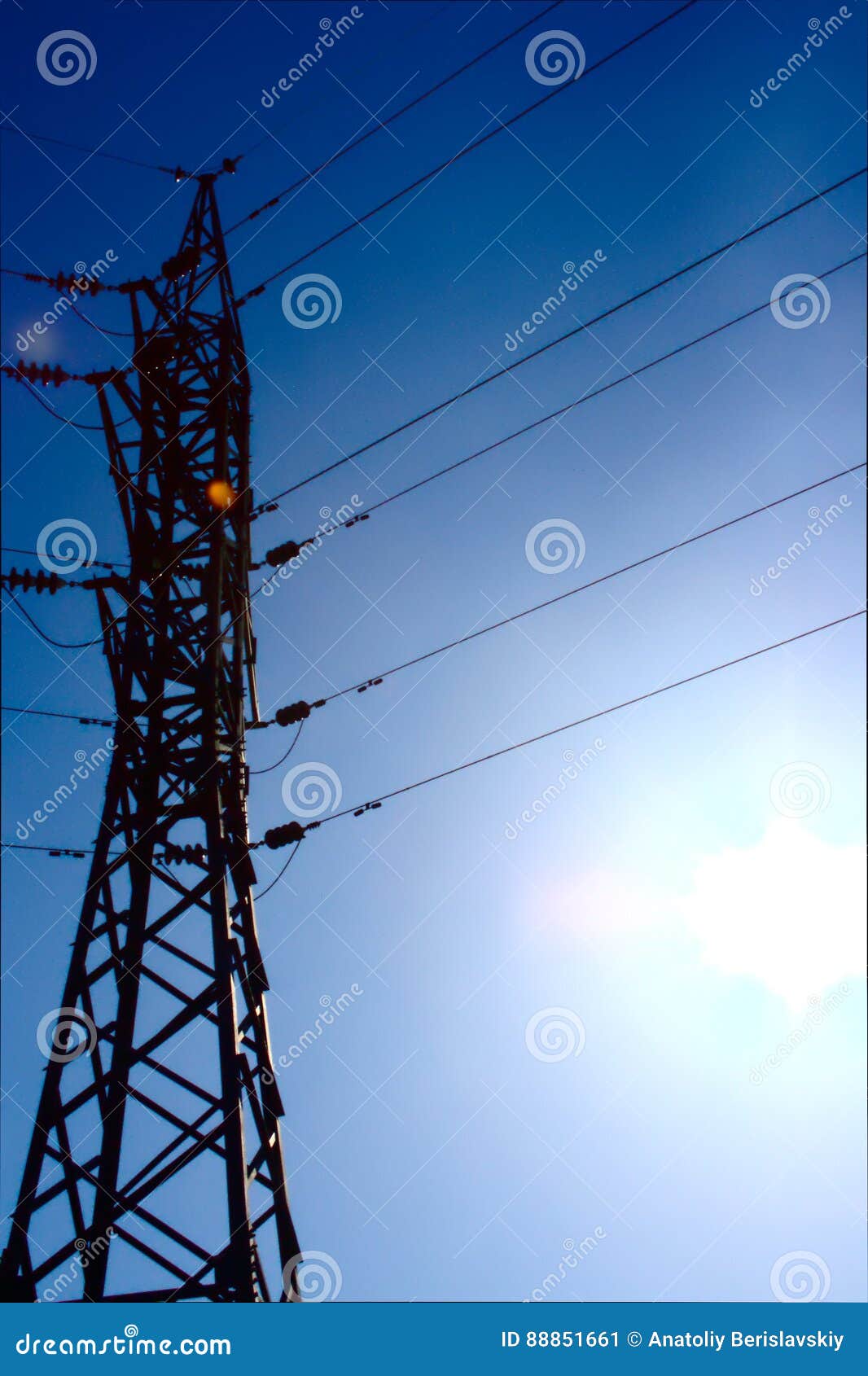 Power Line Sky Sun Spring Wire Sun Rays Cloud Stock Image - Image of ...