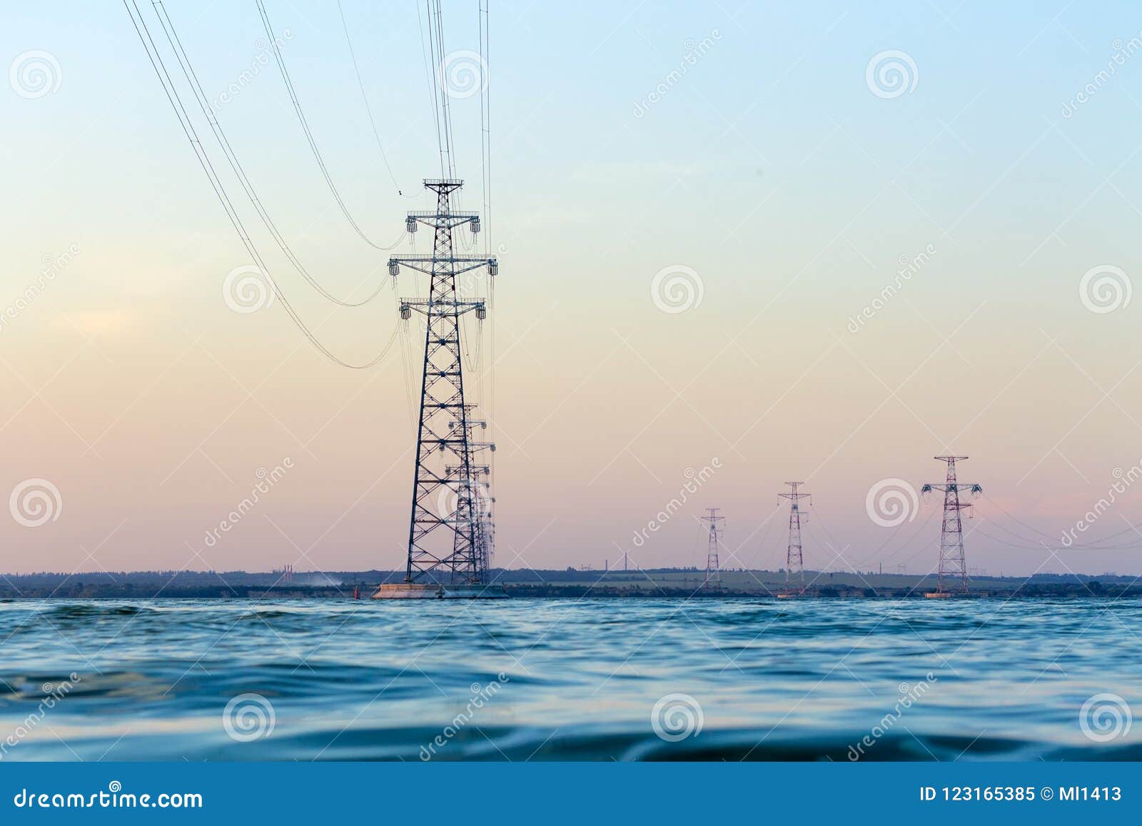 Power Line Standing on the Water Stock Image - Image of cable, standing ...