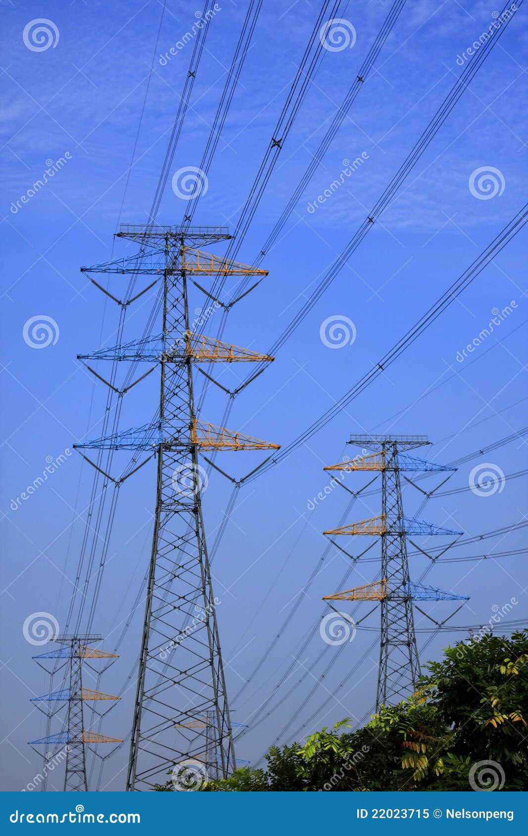 Power Line on Steel Tower Against Blue Sky Stock Image - Image of clean ...